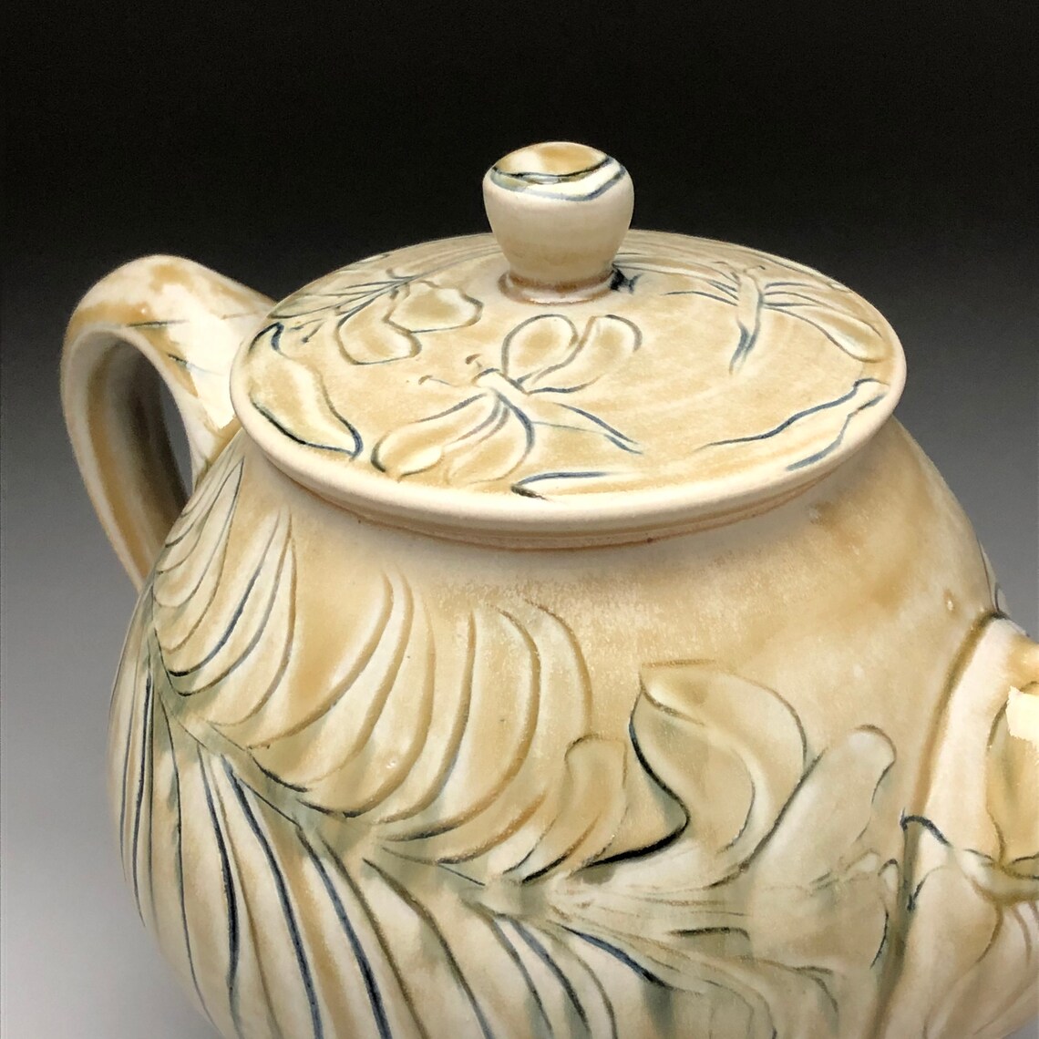 Wheel Thrown Teapot Hand Painted Leaf Design Ceramic Teapot | Etsy