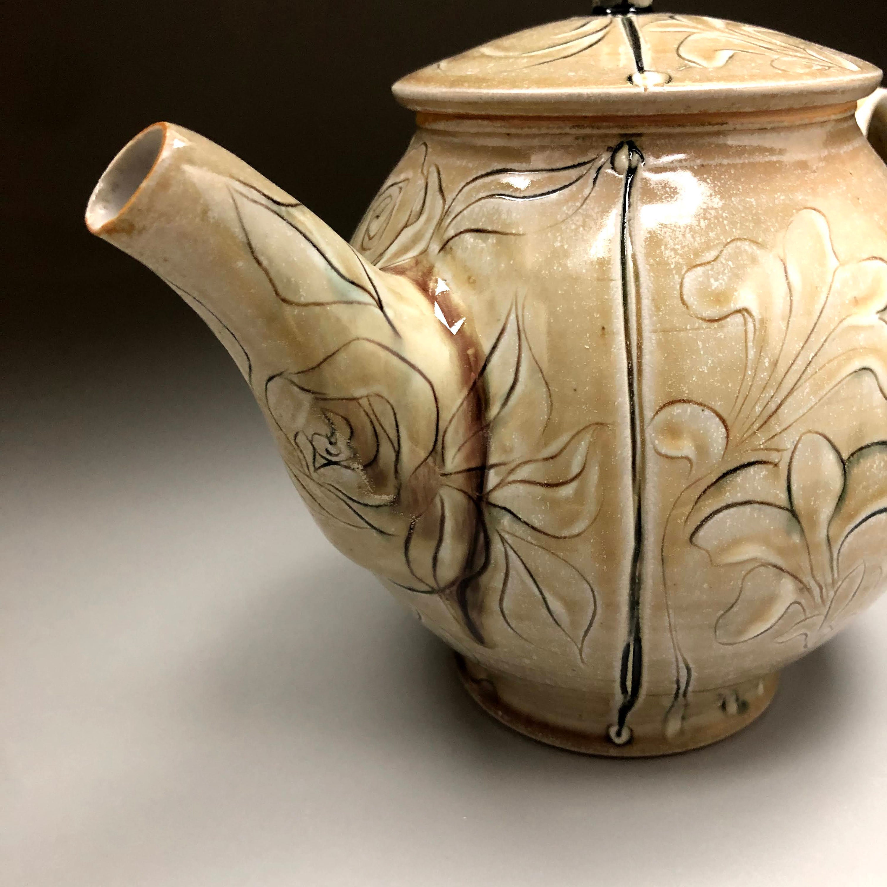 Wheel Thrown Teapot Hand Painted Floral Design Ceramic | Etsy