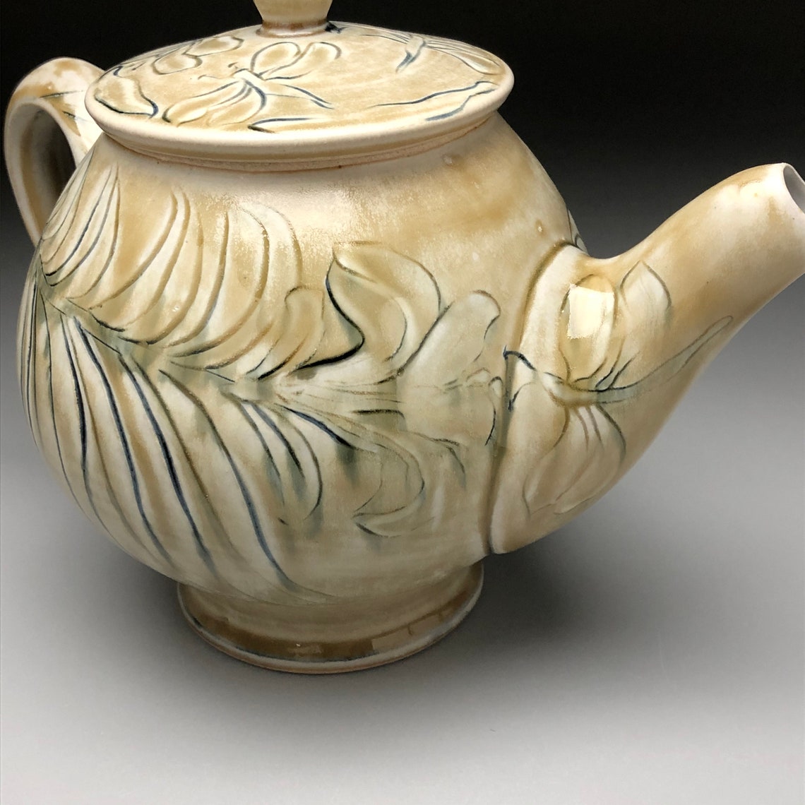 Wheel Thrown Teapot Hand Painted Leaf Design Ceramic Teapot | Etsy