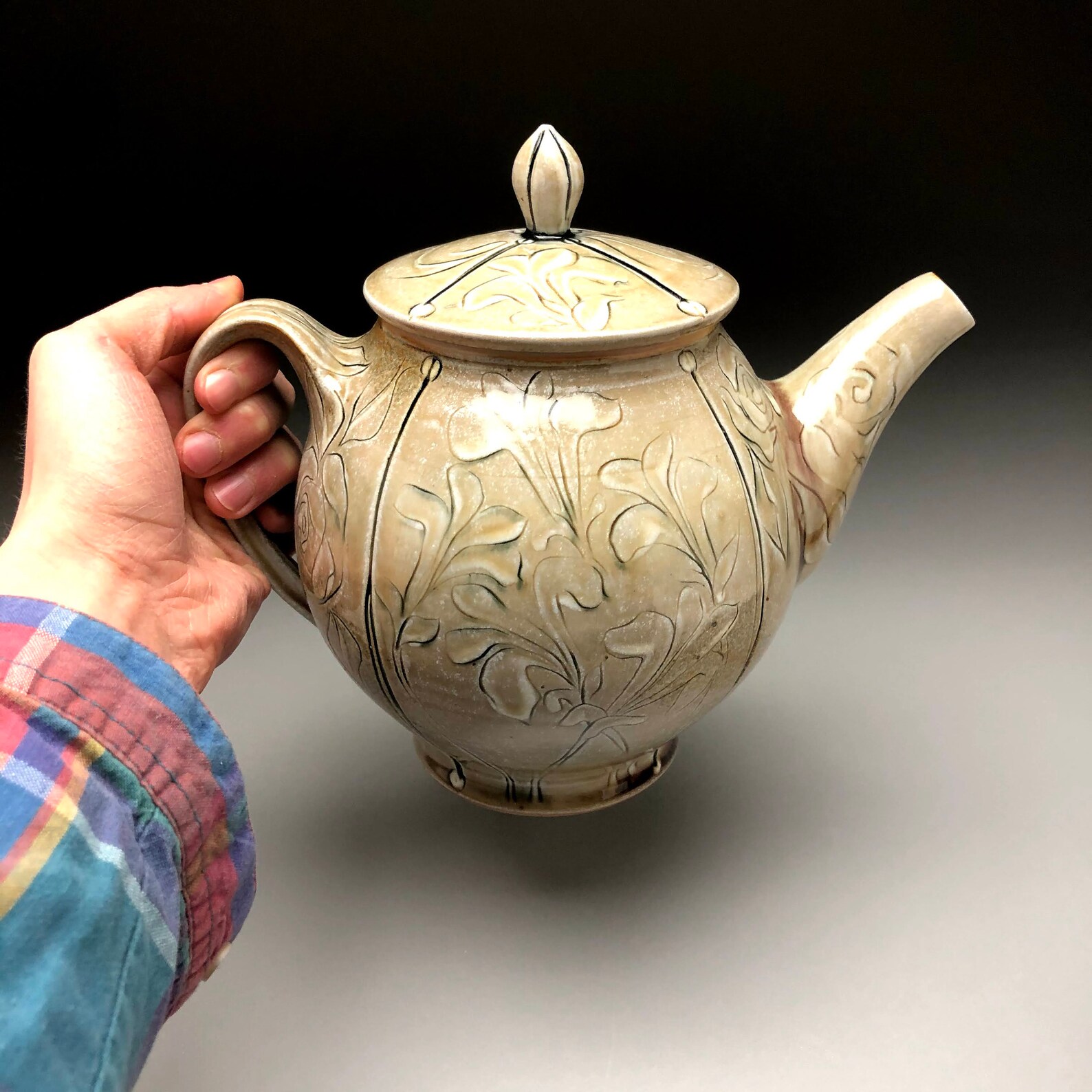 Wheel Thrown Teapot Hand Painted Floral Design Ceramic | Etsy