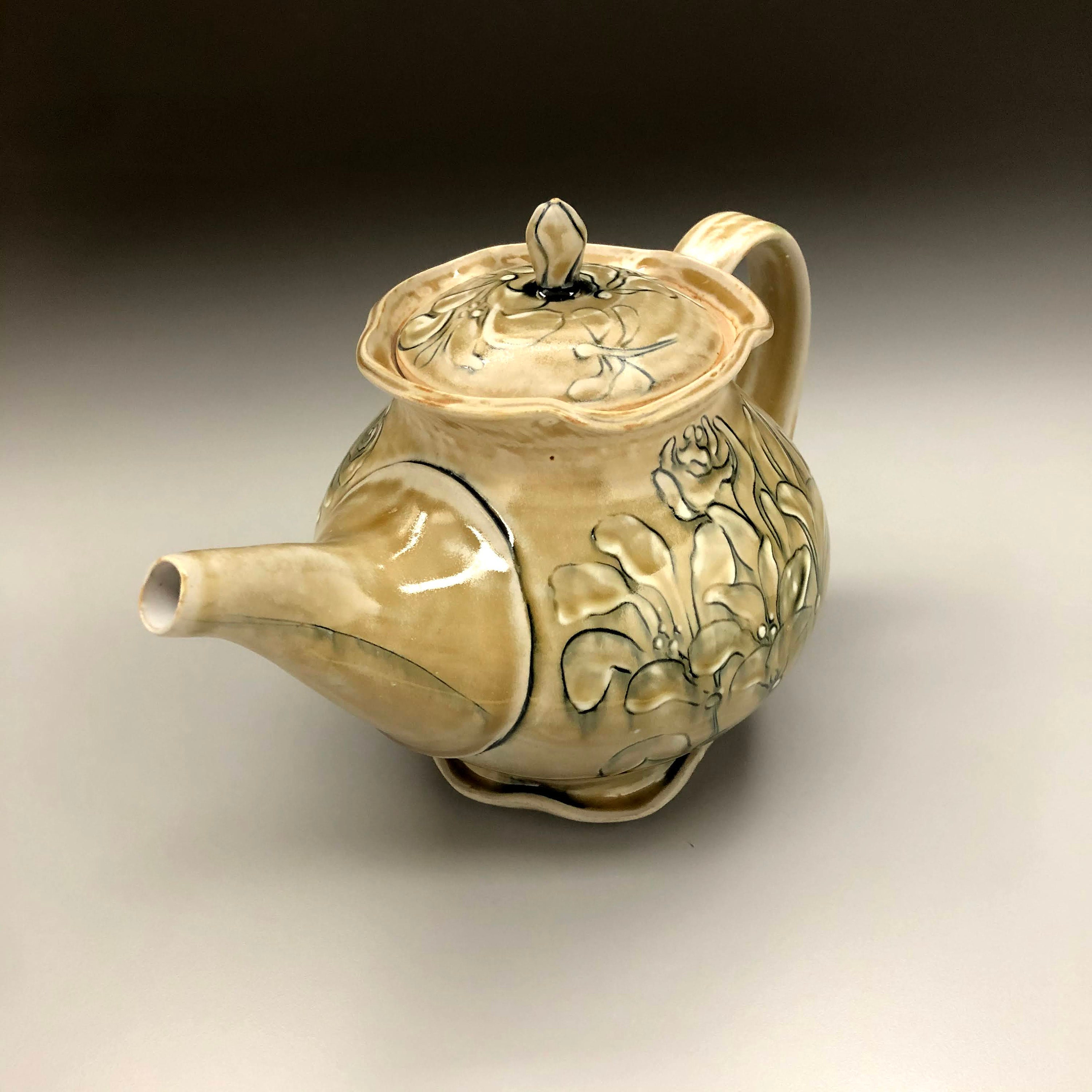 Wheel Thrown and Altered Teapot Hand Painted Floral Design | Etsy