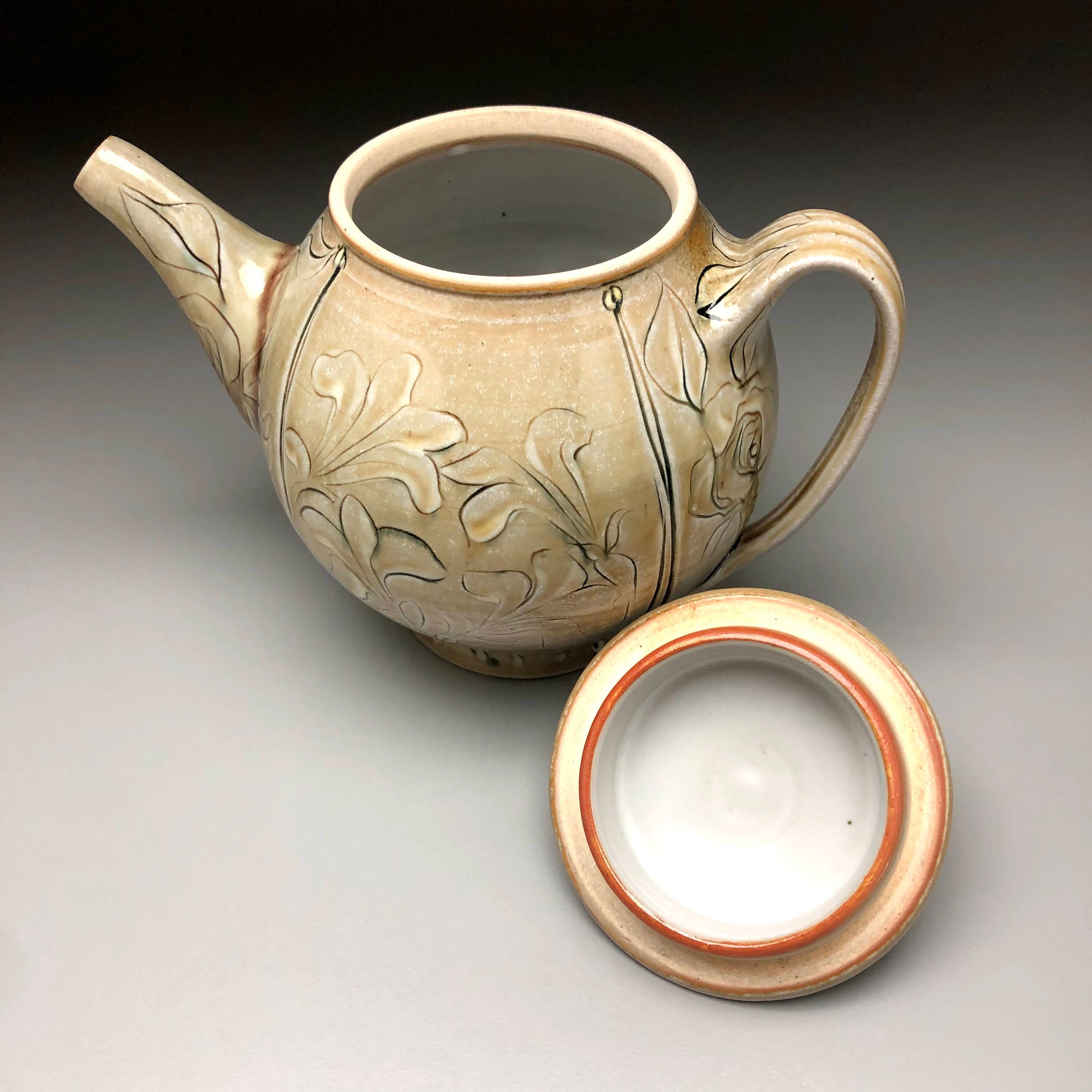 Wheel Thrown Teapot Hand Painted Floral Design Ceramic | Etsy