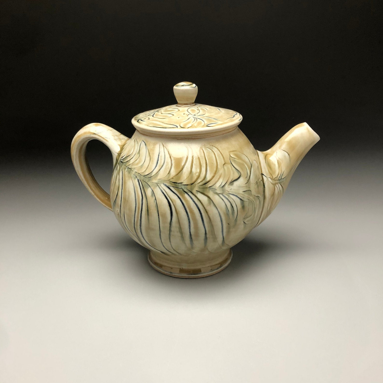 Wheel Thrown Teapot Hand Painted Leaf Design Ceramic Teapot | Etsy