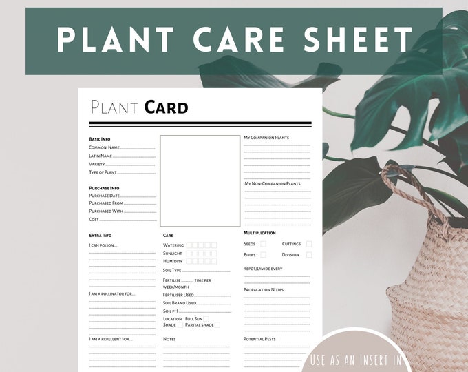 Plant Care Guide - Printable Plant Care Sheet - Plant Care Printable ...