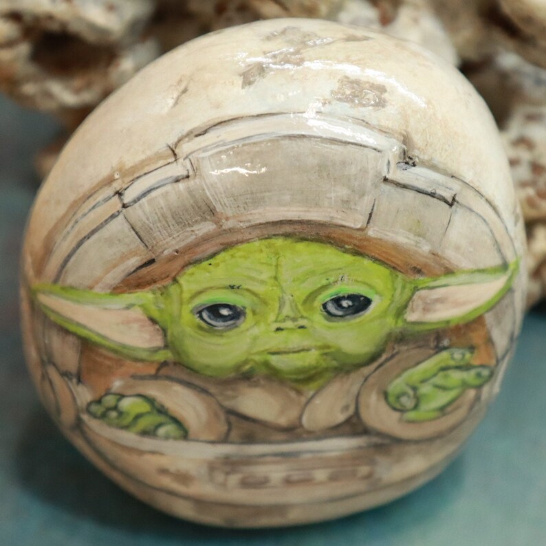 Baby Yodaaka Grogu in Crib Pod Fanart on Painted Rock. - Etsy