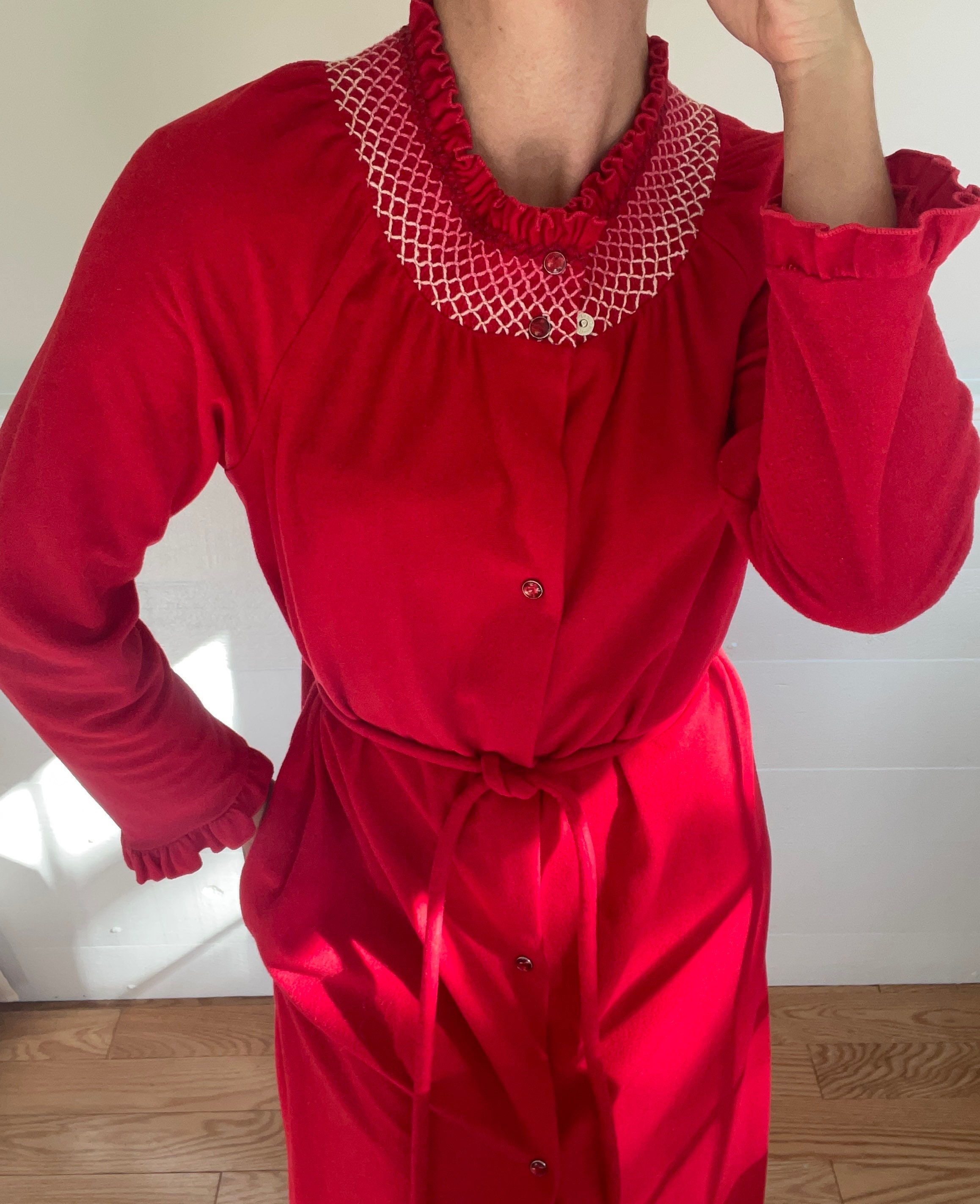 1970s Red Housecoat Bathrobe Dan Ellen XS - Etsy