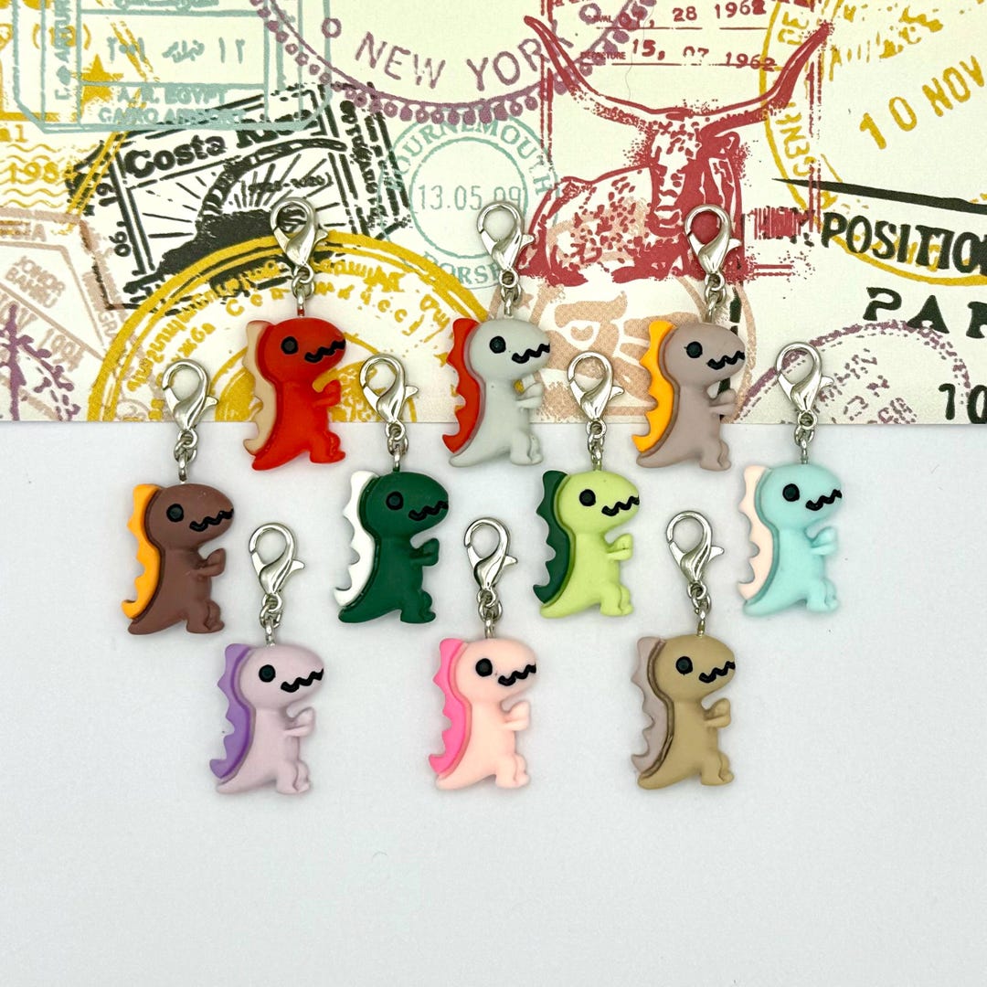 Dinosaur Charm Keychain Necklace Stitch Marker - Etsy