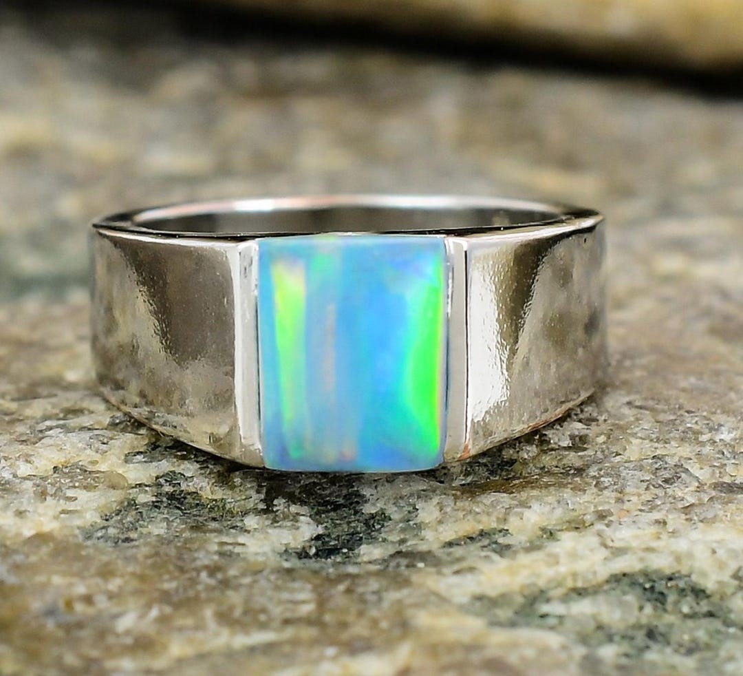 Blue Fire Opal Ring, 925 Sterling Silver Ring, Unisex Ring, Birthday ...