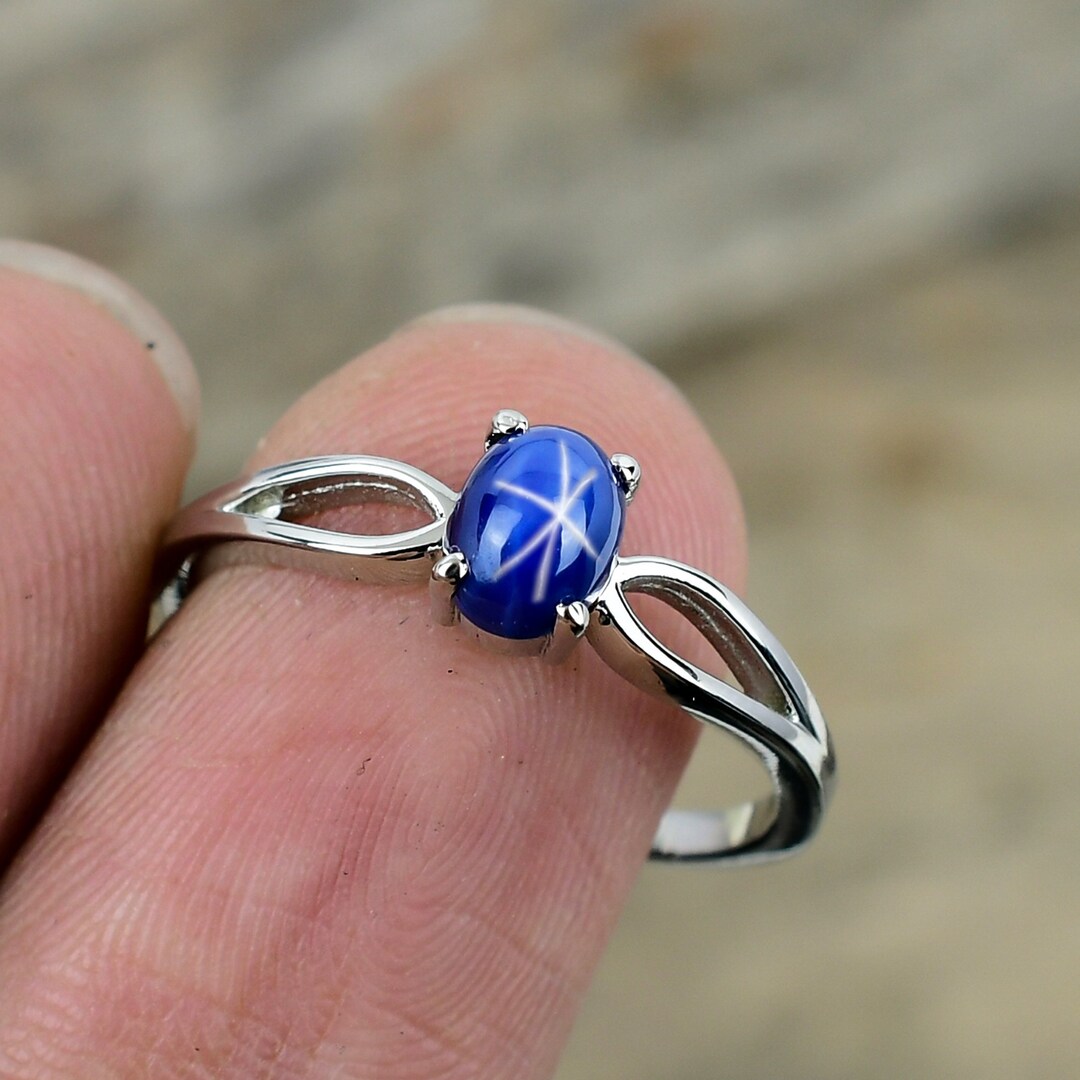 Natural Lindy Blue Star Sapphire Ring, Blue Star Ring, 925 Sterling ...