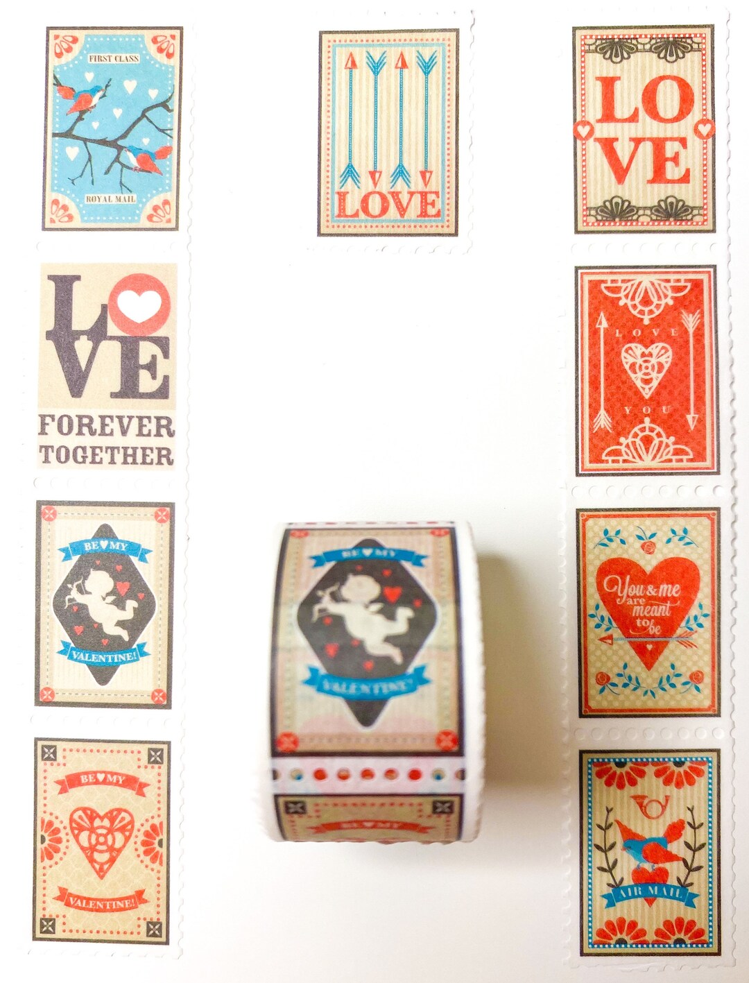 Love Hearts Stamp Valentines Day Stamps Cute Stamps Washi Roll 25mm X ...