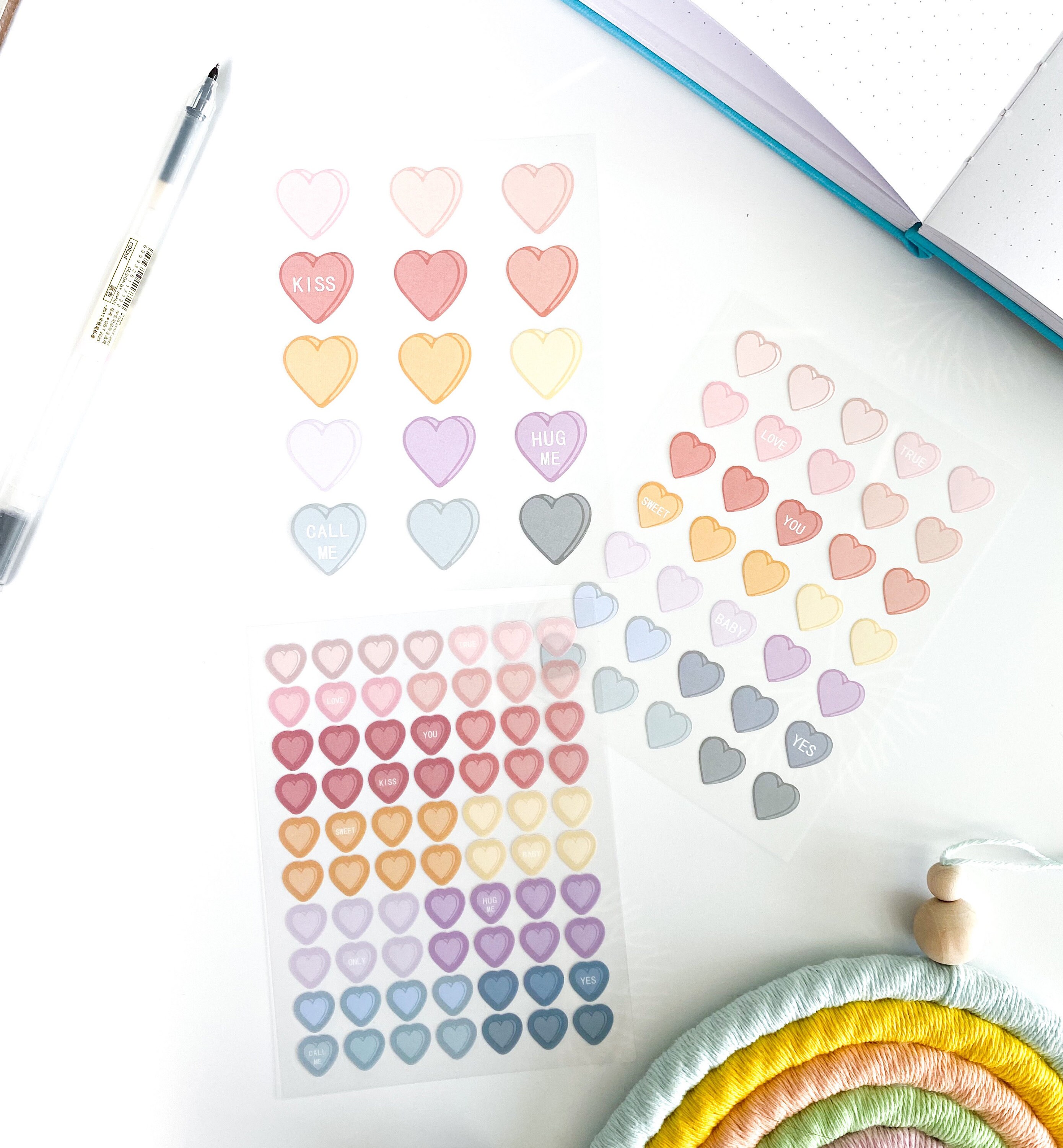 Kawaii Heart Sticker Sheet 3 Sheets Sticker Labels | Etsy