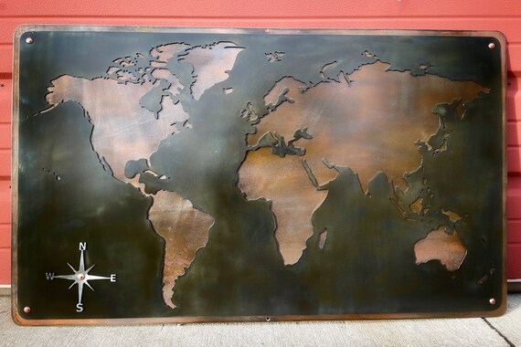 Triple Layered World Map Patina World Map | Etsy