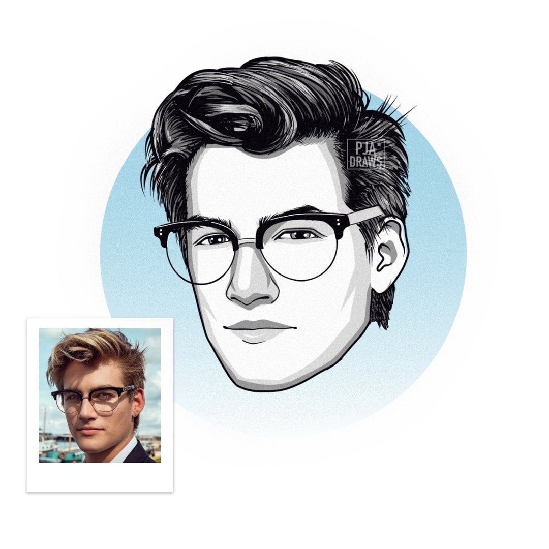 Cartoon Headshot Black & White, Social Media Logo, Cartoon Portrait ...