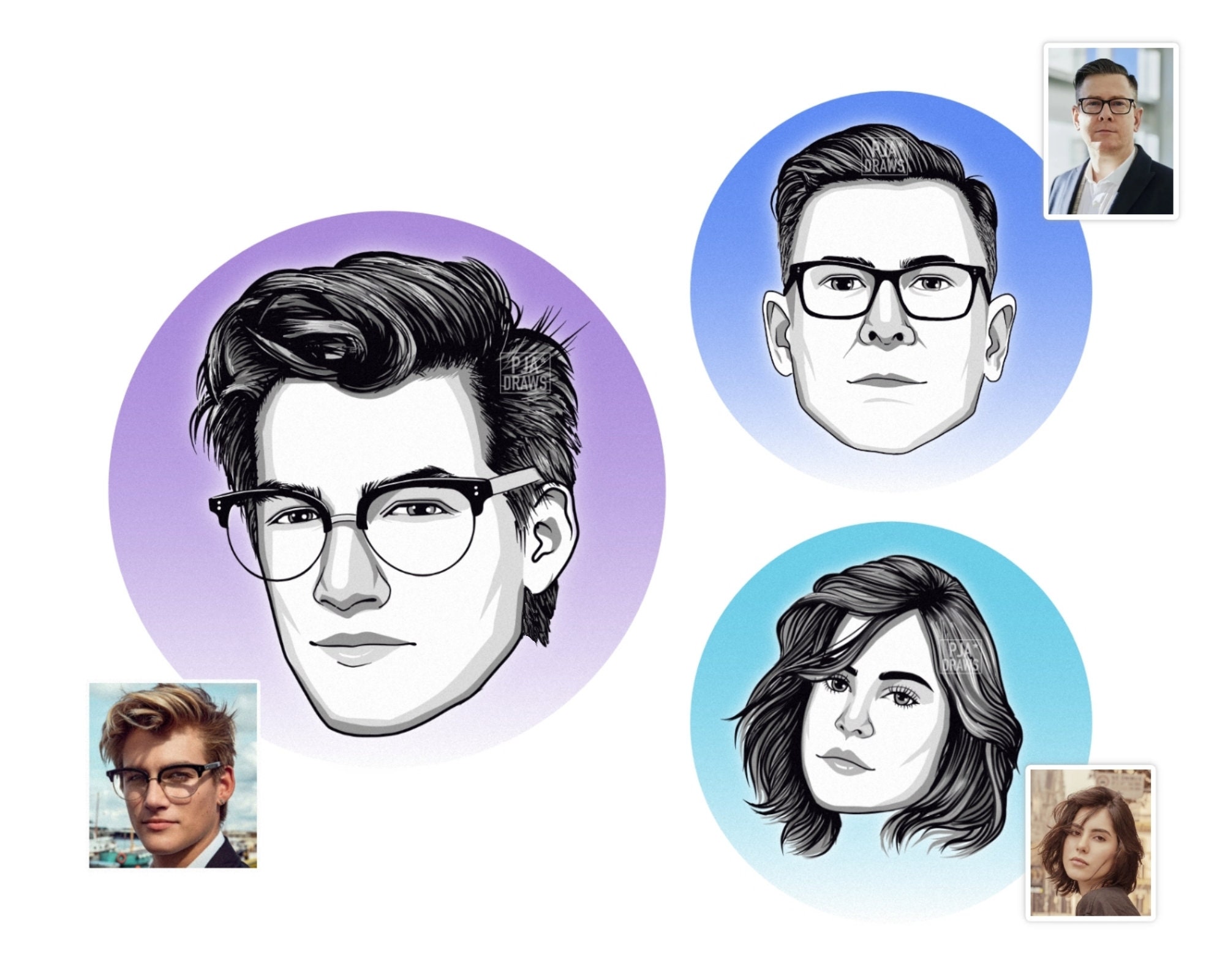 Cartoon Headshot Black & White, Social Media Logo, Cartoon Portrait ...