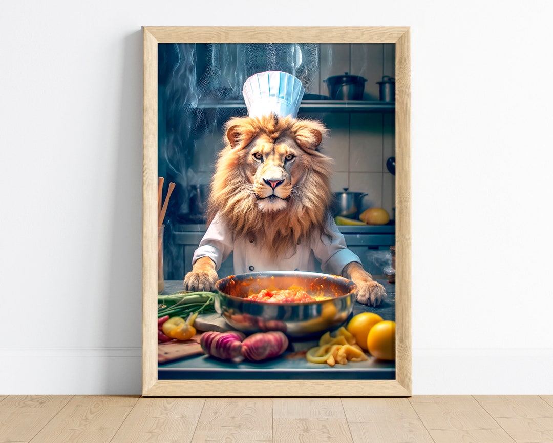 Illustration of a Cooking Lion. Instant Download PDF and JPG - Etsy