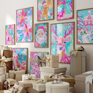 Christmas Wall Art Prints Bundle, Pink and Blue Vibrant Quirky ...