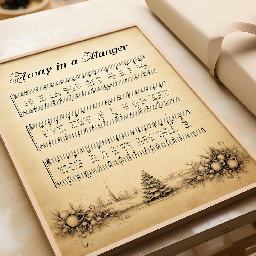 Away in a Manger Vintage Christmas Sheet Music Piano Print Christmas ...