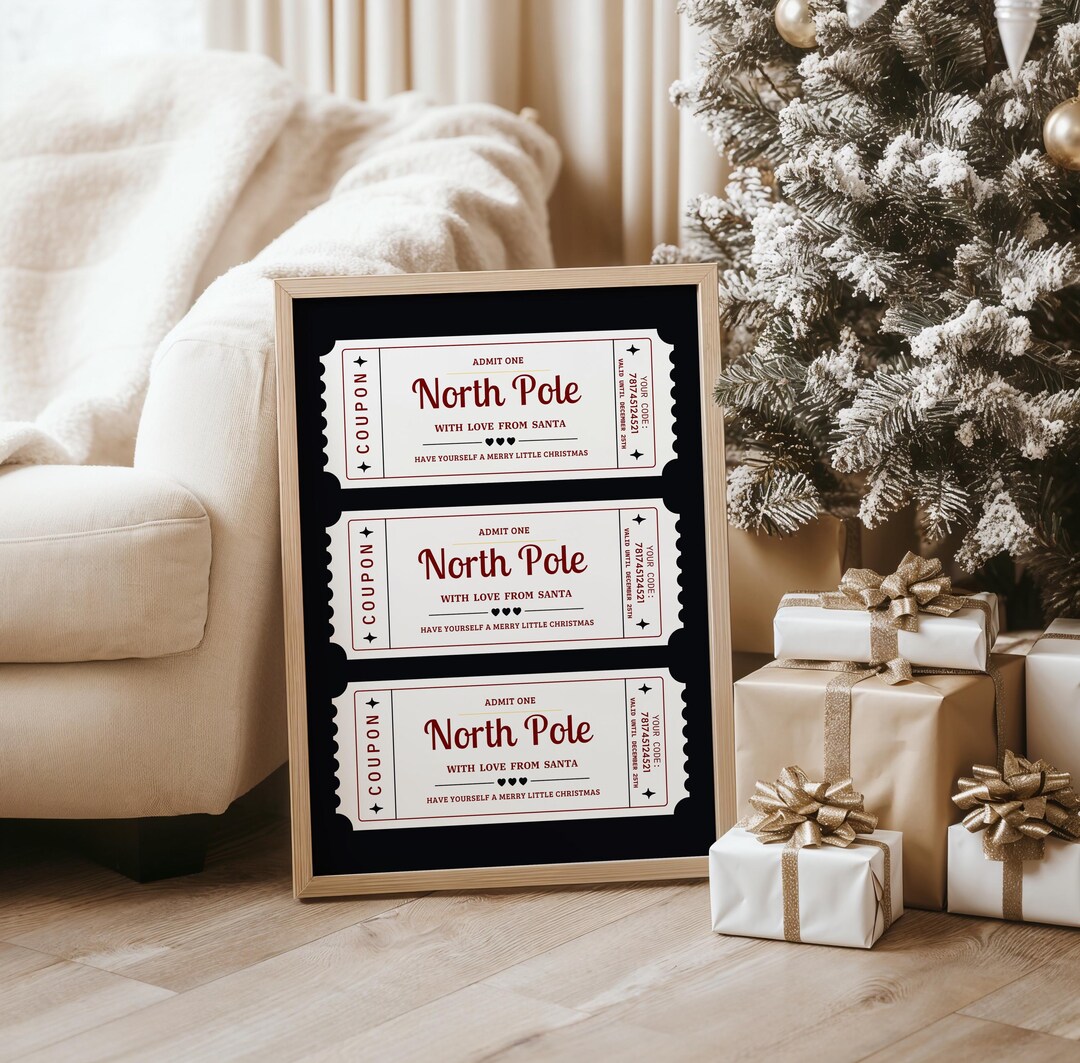 North Pole Ticket Digital Print, Christmas Print Wall Art, Trendy Home ...