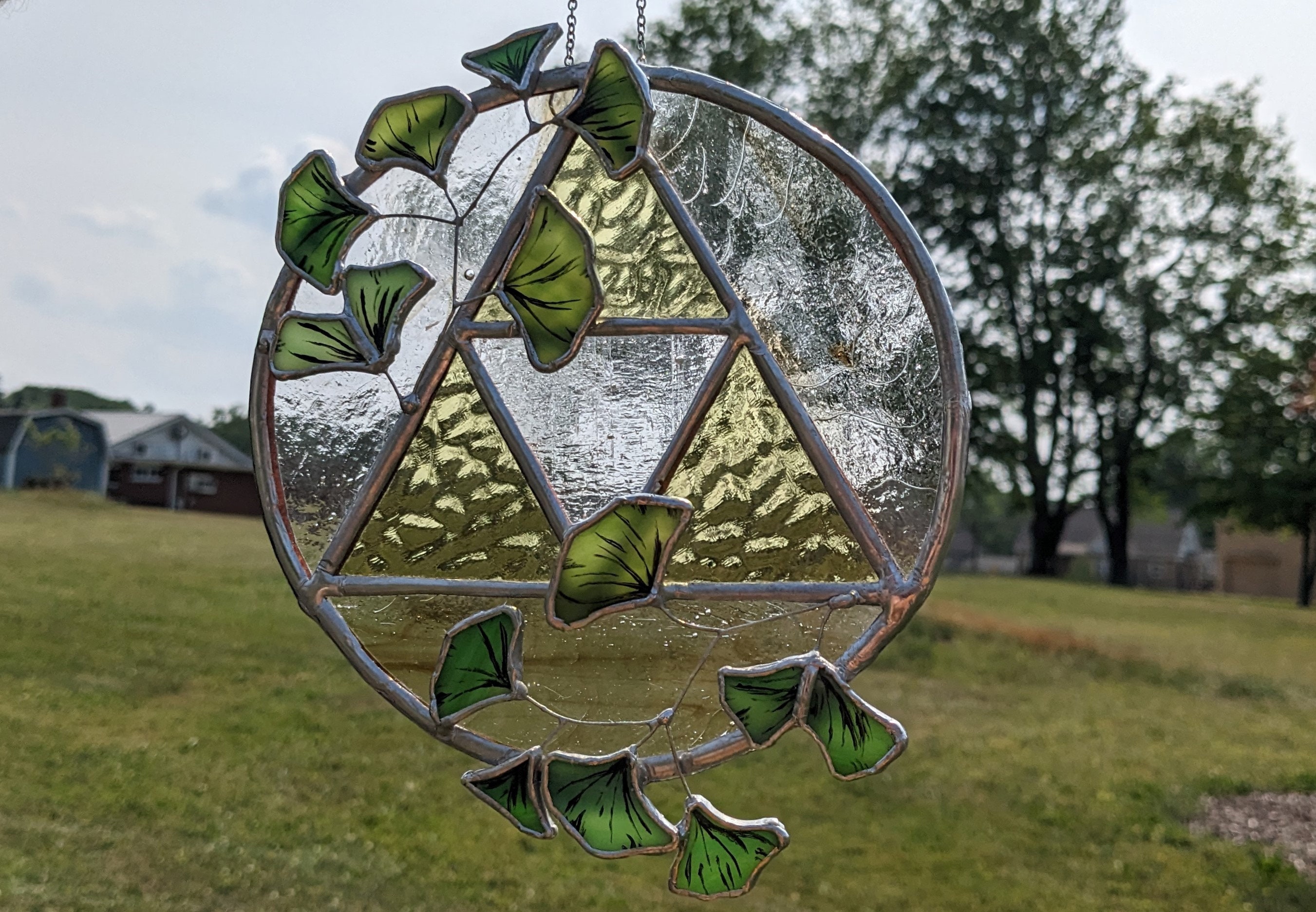Stained Glass Pattern Legend of Zelda Triforce With Ginkgo Leaves - Etsy