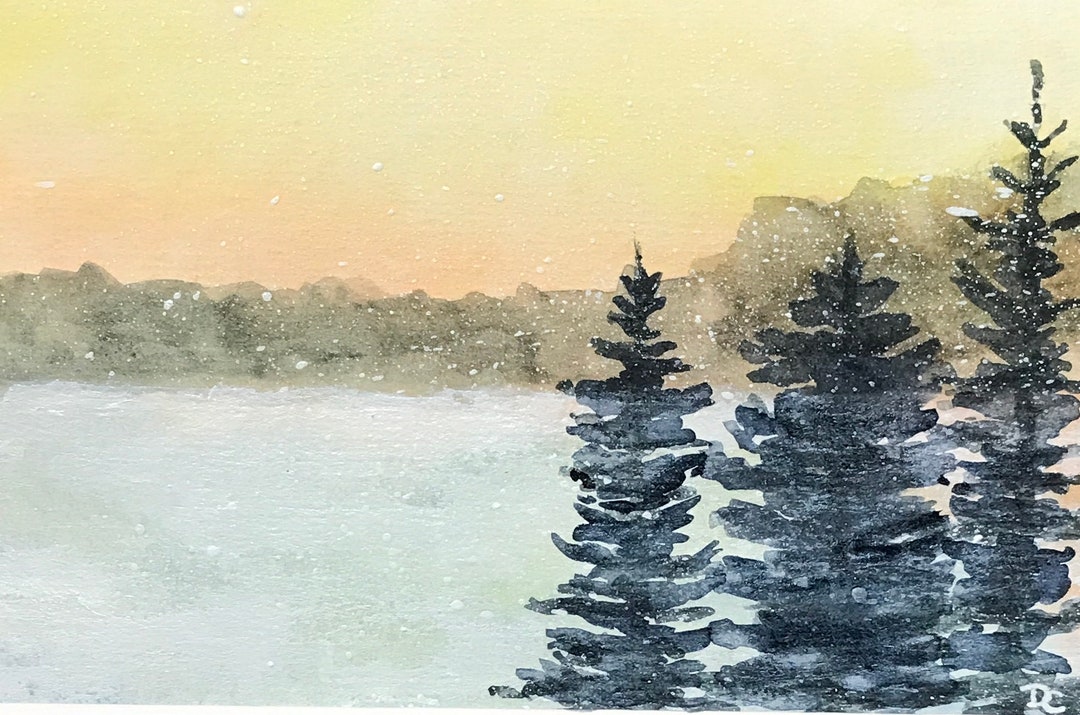 Watercolor Painting-winter Tree Painting-winter Pines-watercolor ...