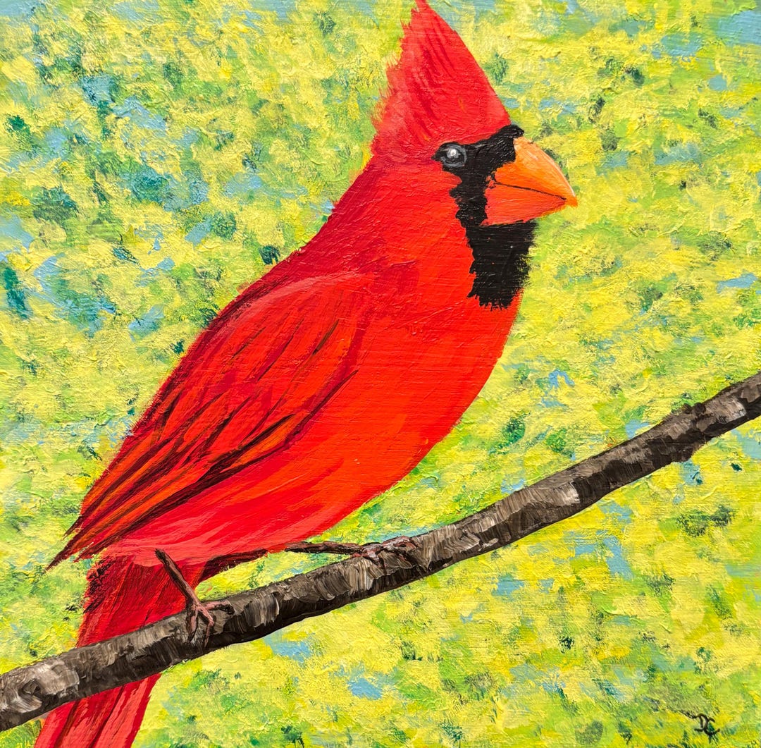 Cardinal-cardinal Painting-red Cardinal-cardinal #3-6x6 - Etsy