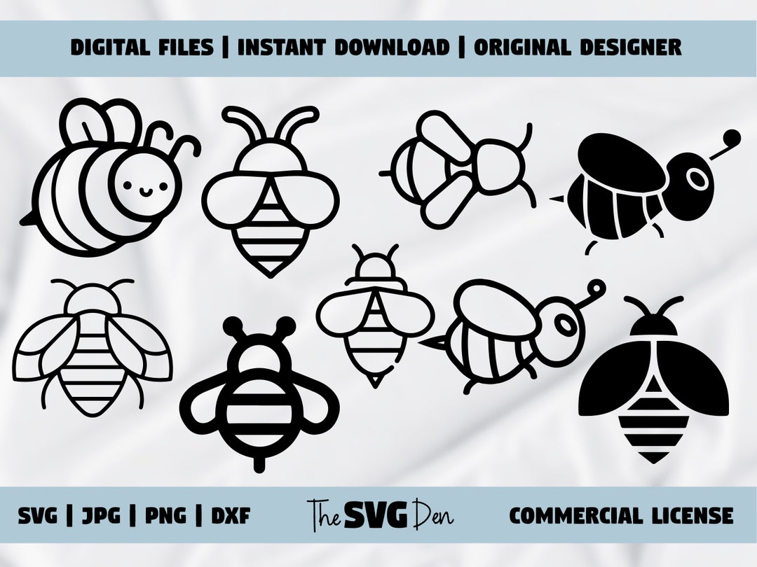 Cute Bee SVG File Pack for Apparel and Products - Multi-style Bees, JPG ...