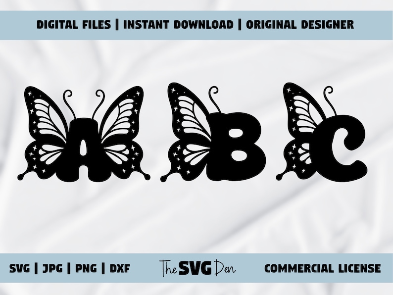 Paquete SVG de monograma del alfabeto de mariposa, letras en capas para ...