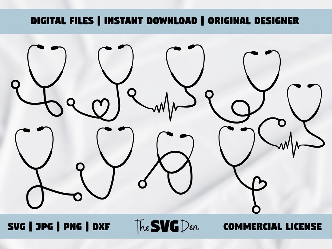 Medical SVG File Bundle - Stethoscope Designs in JPG, DXF, Ideal for T ...