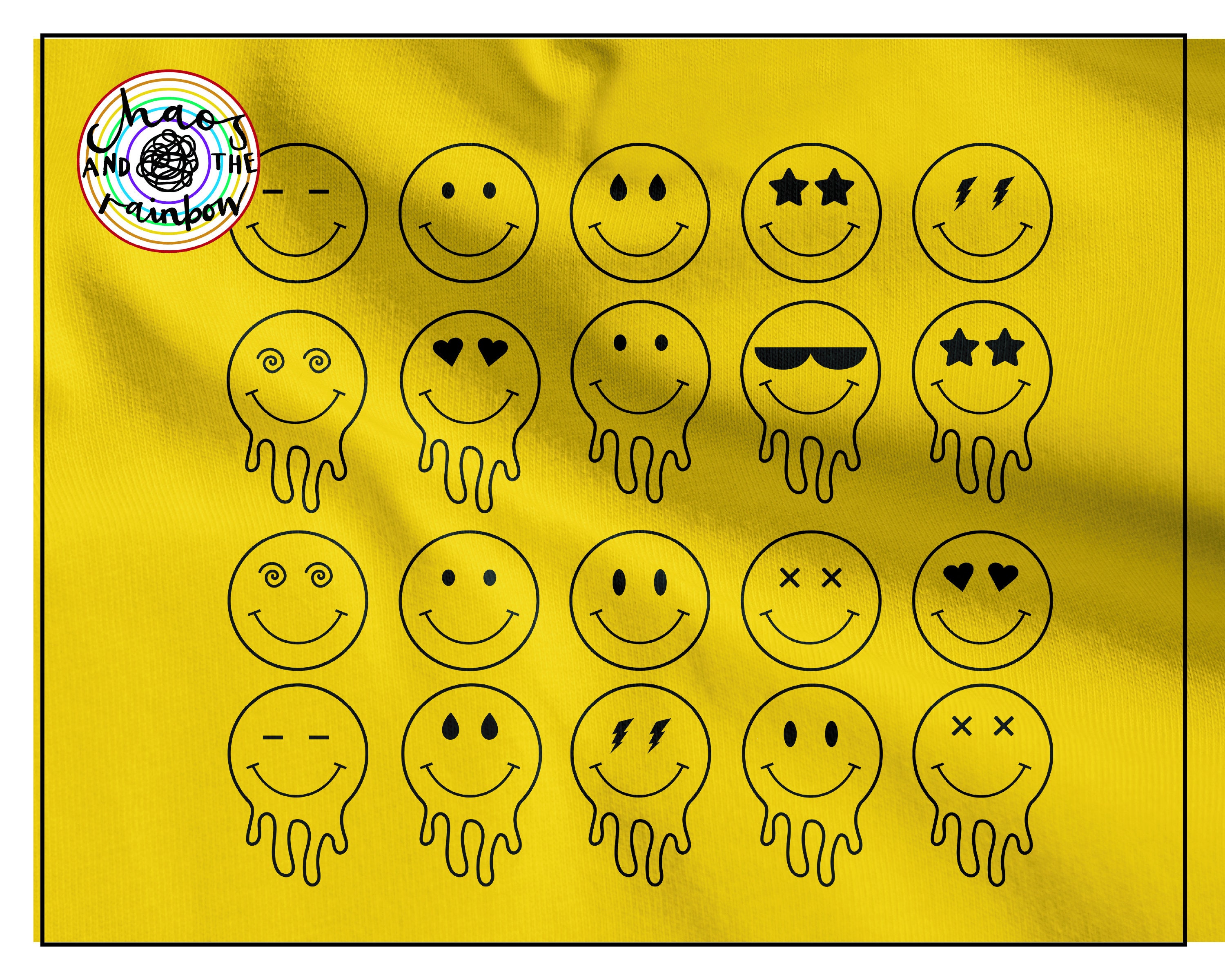 Smiley Face SVG Bundle, Drippy Smiley Faces, Retro Png, Boho Svg, Smile ...