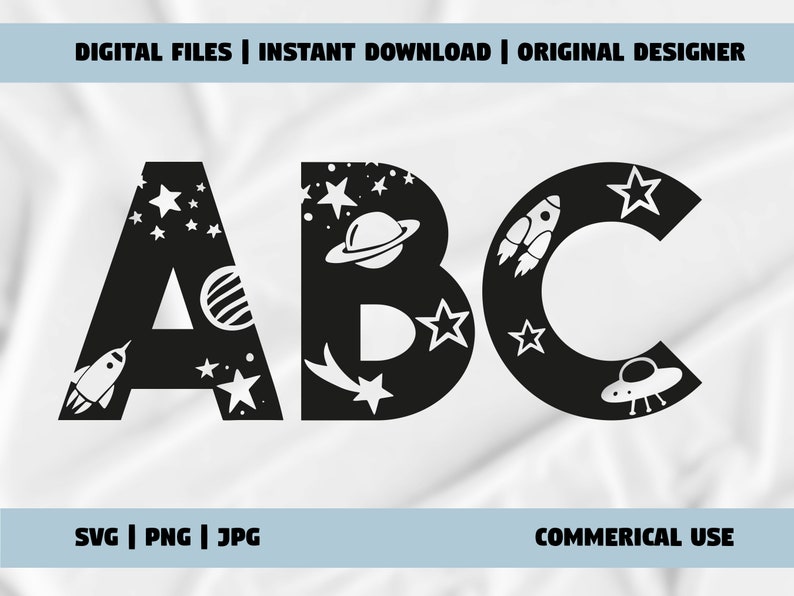 Space Themed SVG Alphabet & Numbers Set, Bold Kids Clothing and ...
