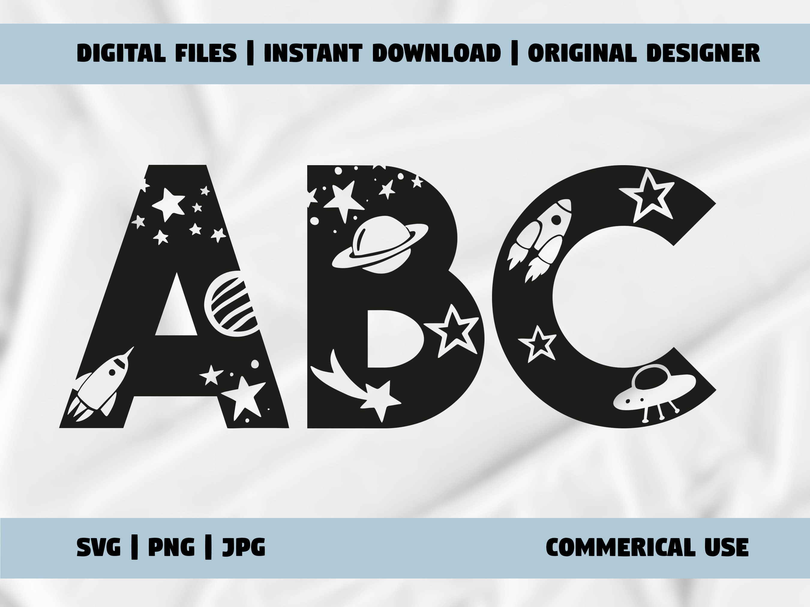 Space Themed SVG Alphabet & Numbers Set, Bold Kids Clothing and ...