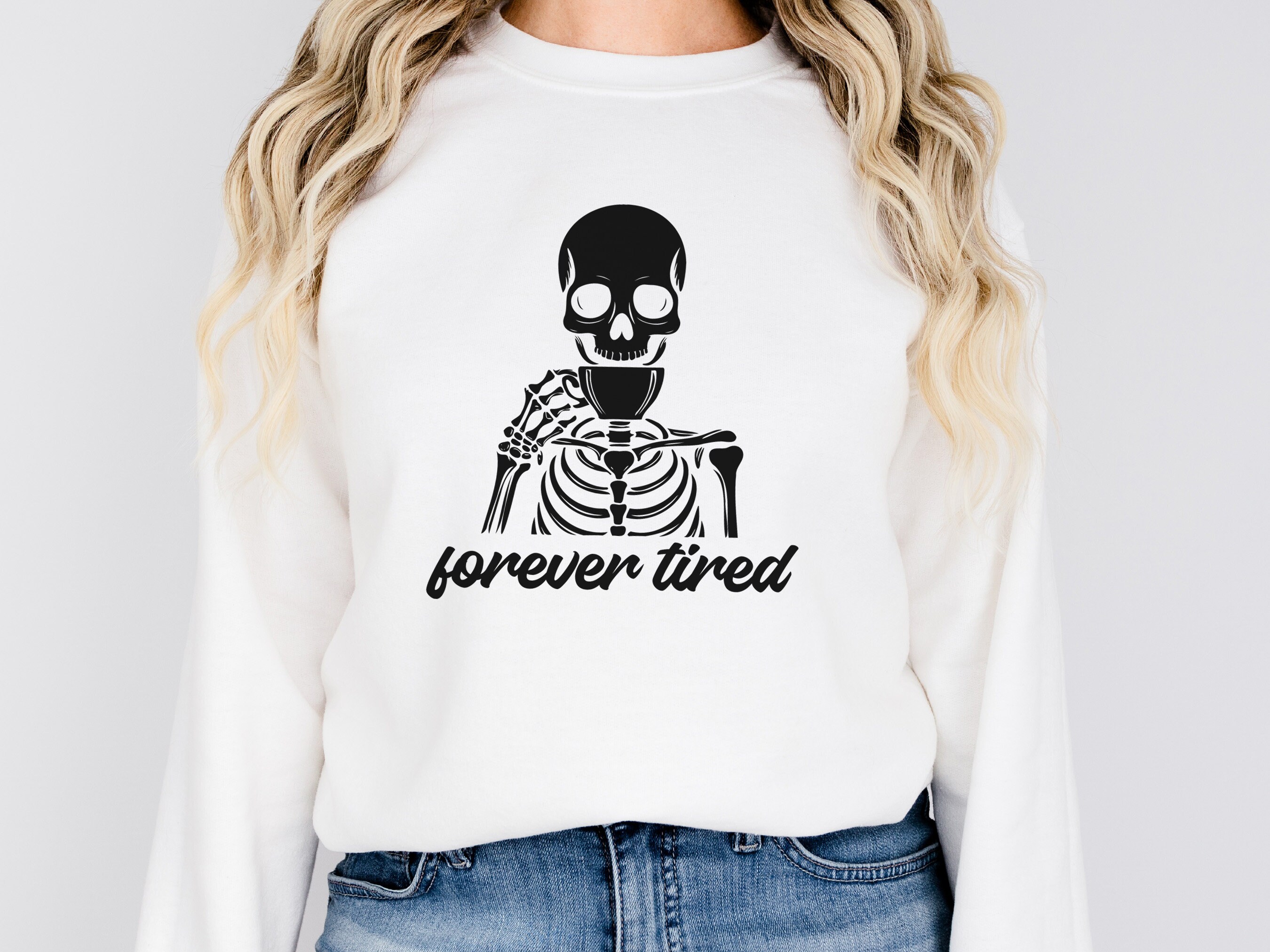 Forever Tired Skeleton SVG, Quirky Coffee Drinker PNG, DXF Files for ...