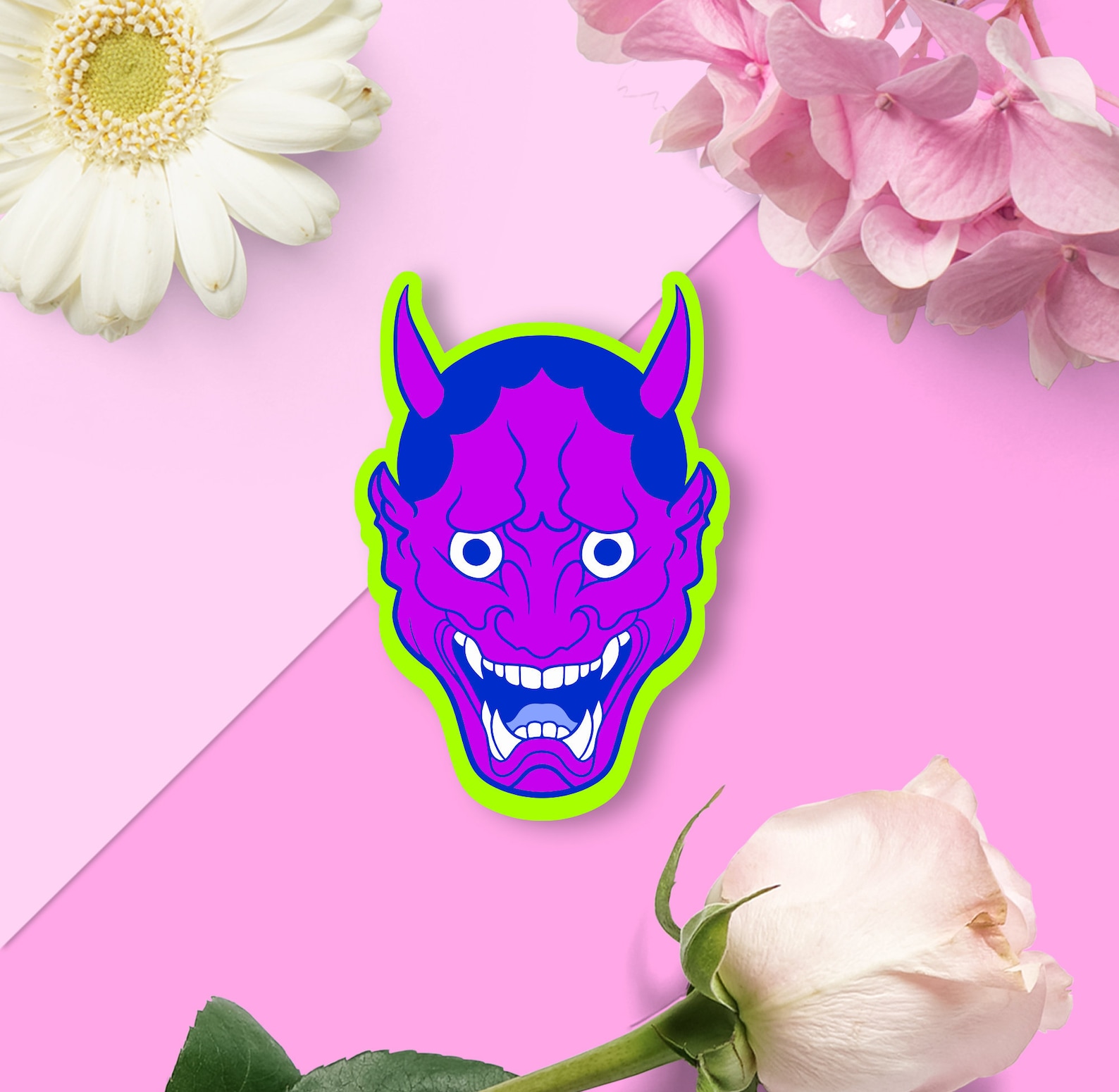 Kawaii Oni Mask 3 X 2.5 Vinyl Die Cut Sticker - Etsy