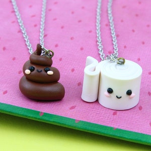 Poo and Toilet Paper Necklace Set, Gift for Best Friend, Fun Friendship ...