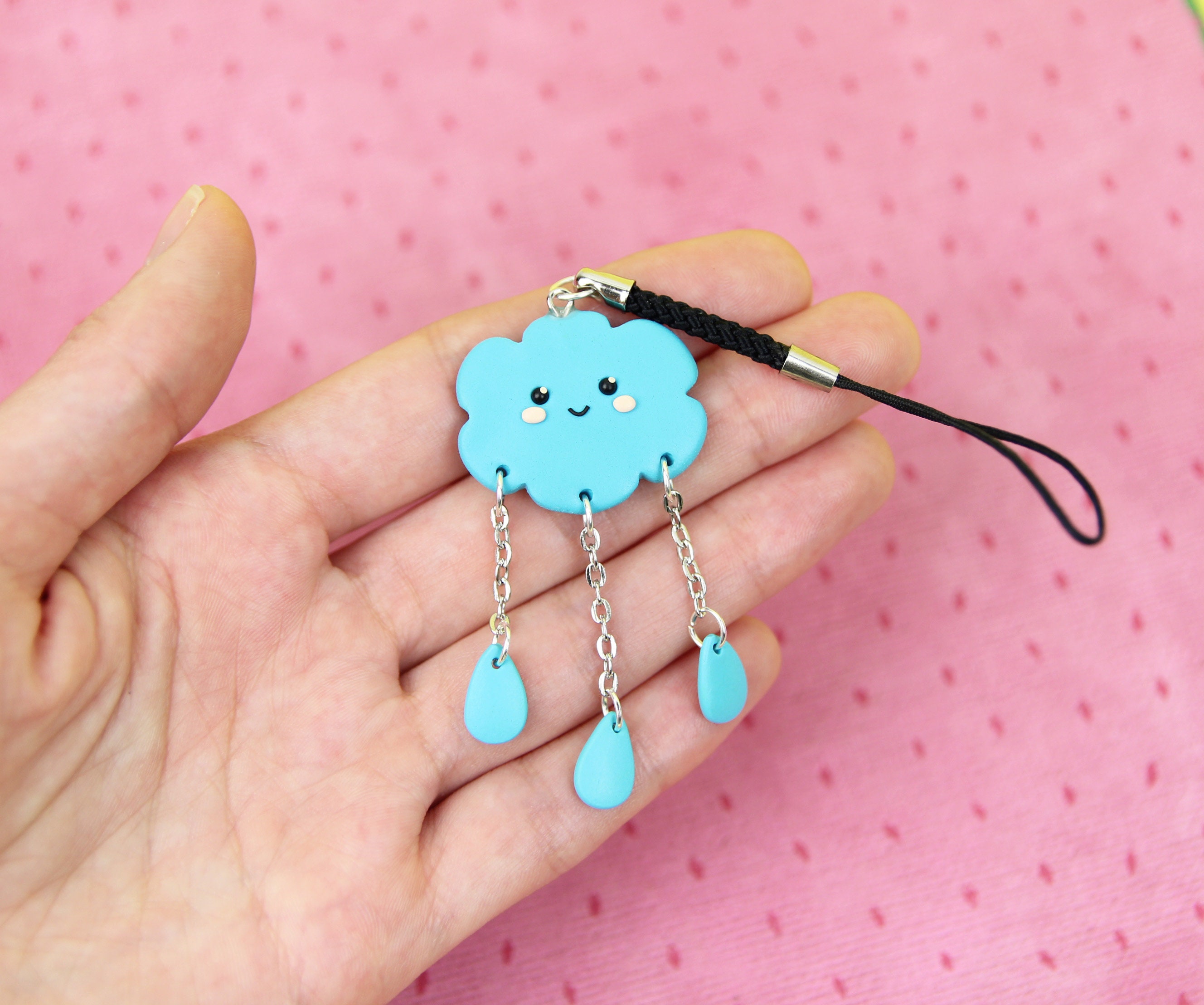 Rainy Cloud Keychain, Gift for Friends, Blue Raindrop Necklace, Kawaii ...