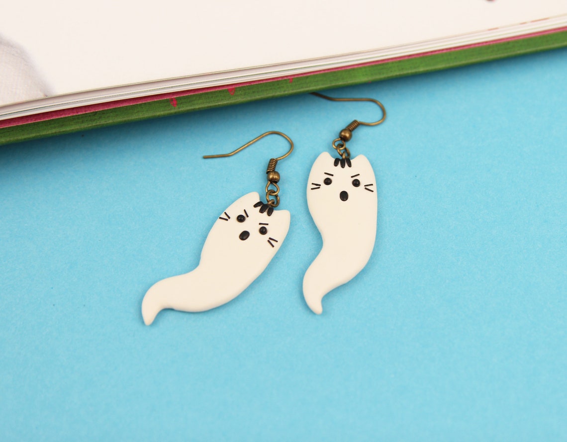 Pusheen Ghost Earrings, Halloween Party Gift, Spooky Animal Earrings ...