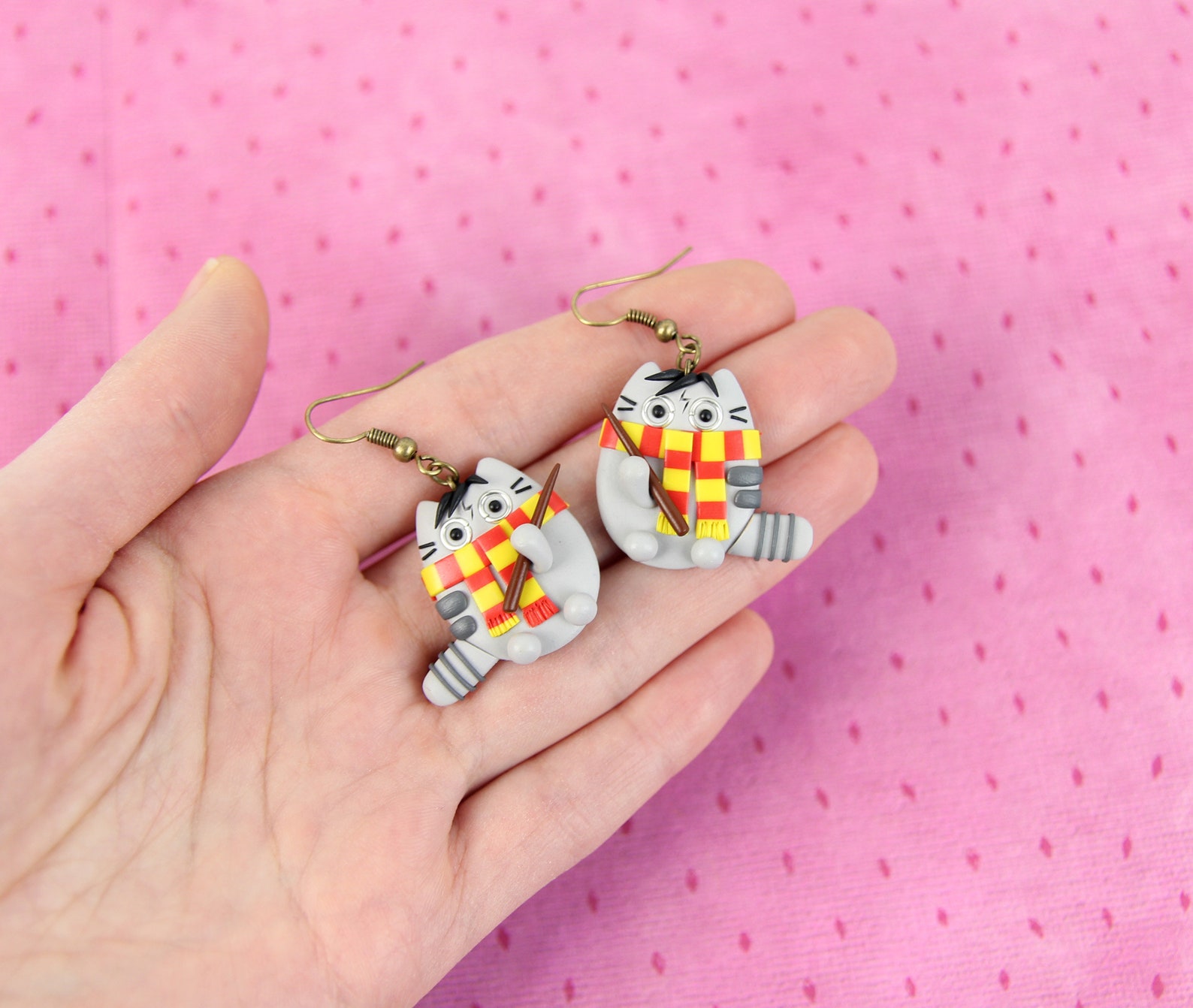 Cute Wizard Pusheen Earrings, Gift for Friends, Magic Cat Jewelry, Book ...