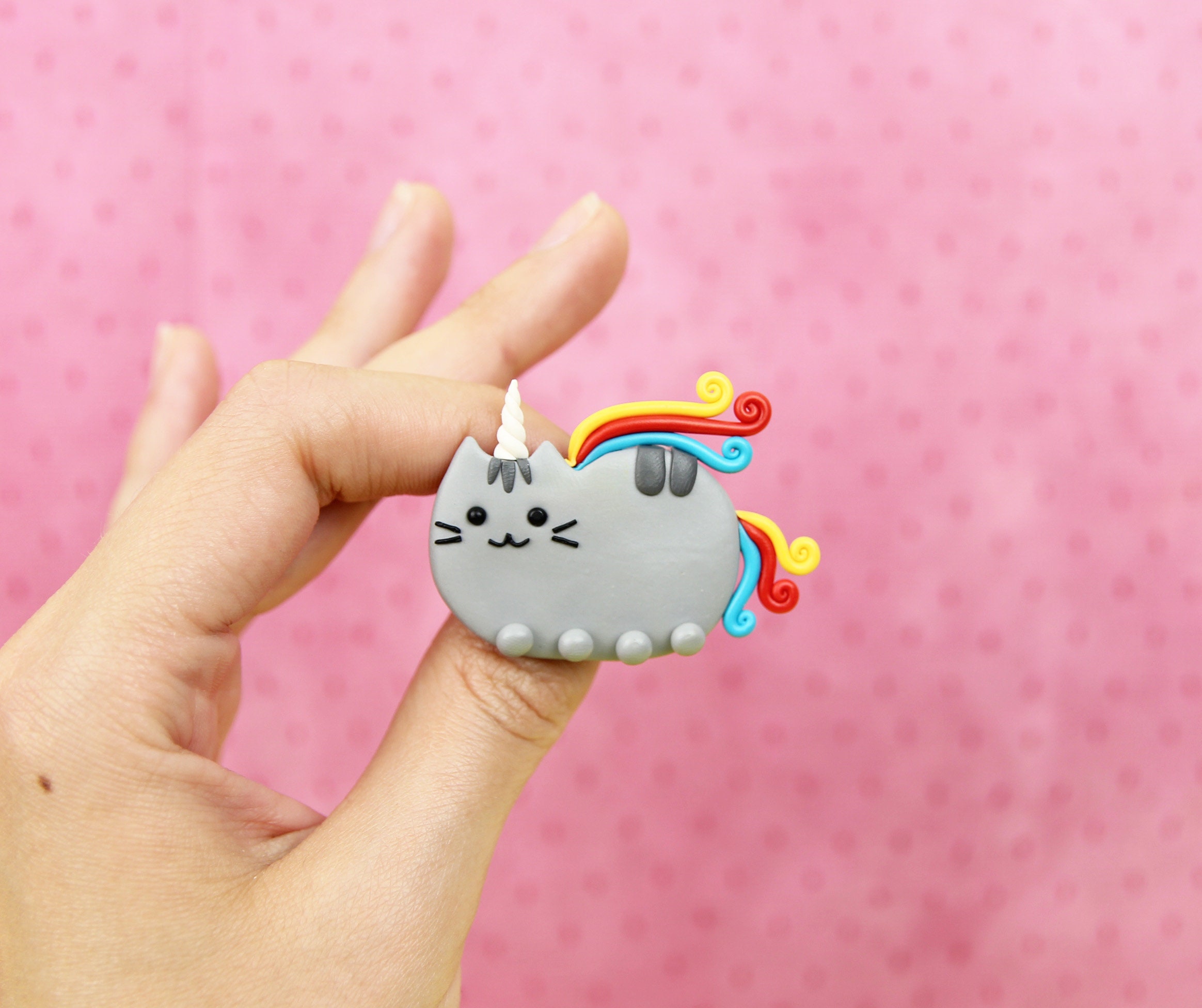 Unicorn Pusheen Pin Funny Gift for Kids Gray Cat Brooch - Etsy
