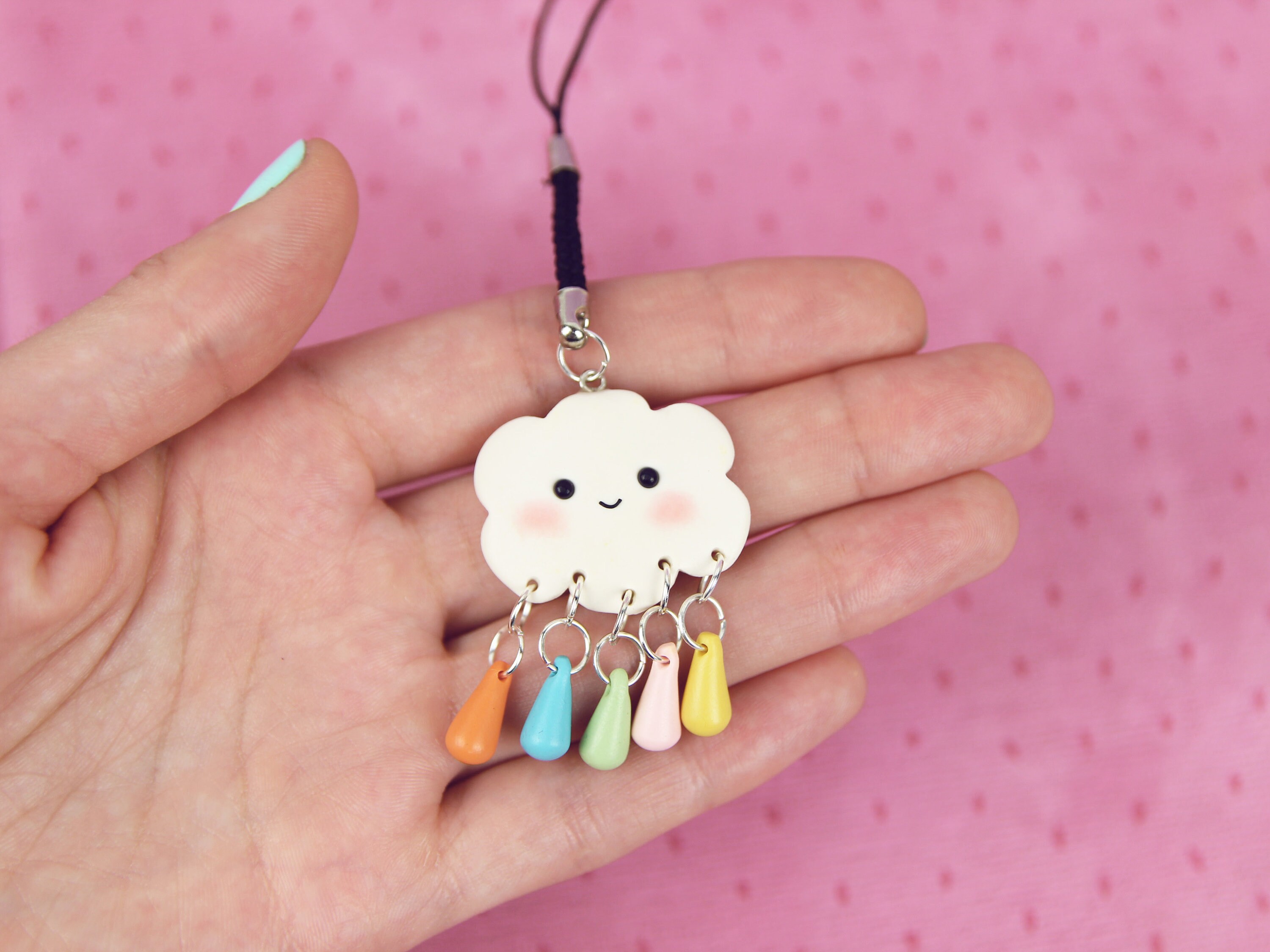 Happy Cloud Keychain Rainbow Raindrop Necklace Pastel Rain - Etsy Australia