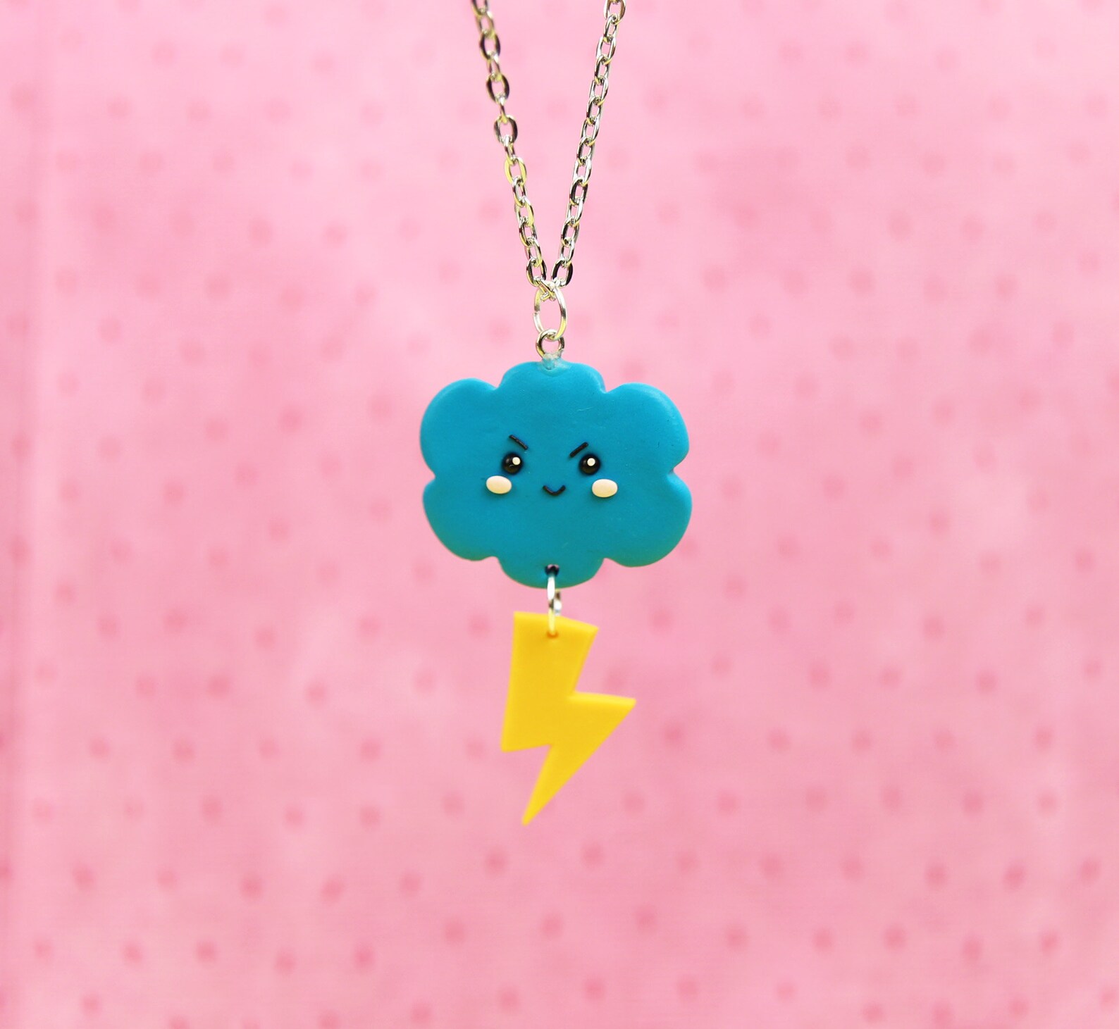 Blue Cloud Necklace Lightning Cloud Keychain Funny Weather - Etsy