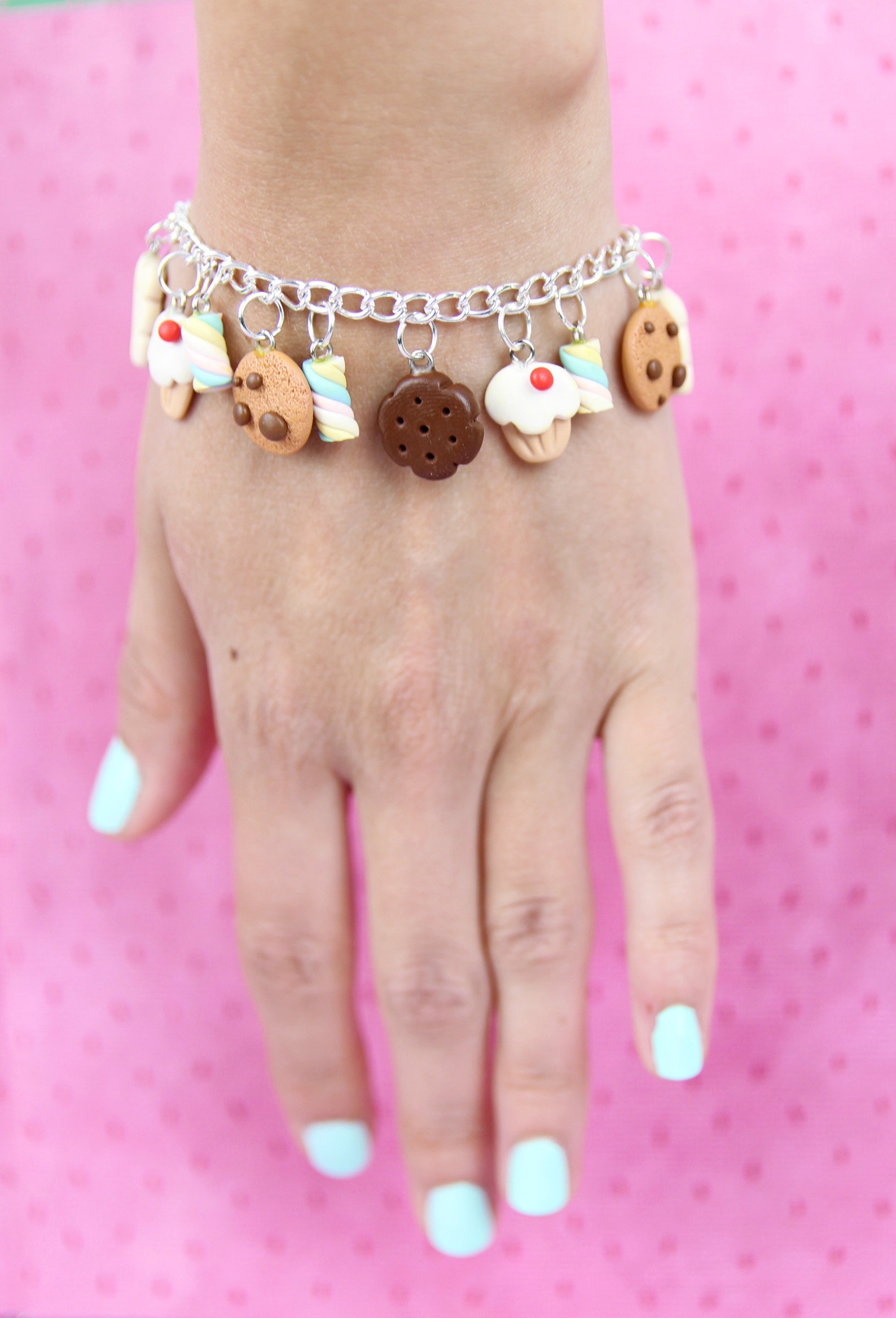 Cookies Charms Bracelet, Sweets Lover Gift, Miniature Food Jewelry ...