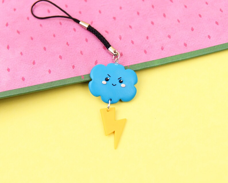 Blue Cloud Necklace Lightning Cloud Keychain Funny Weather - Etsy