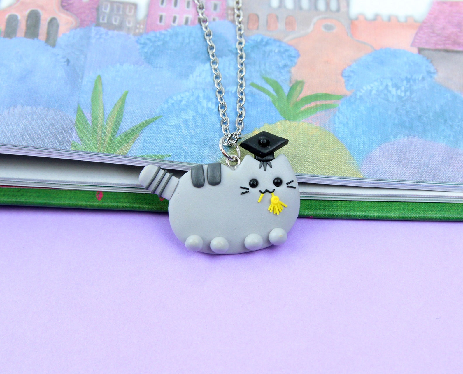Grad Pusheen Necklace Graduate Gift Student Cat Jewelry - Etsy