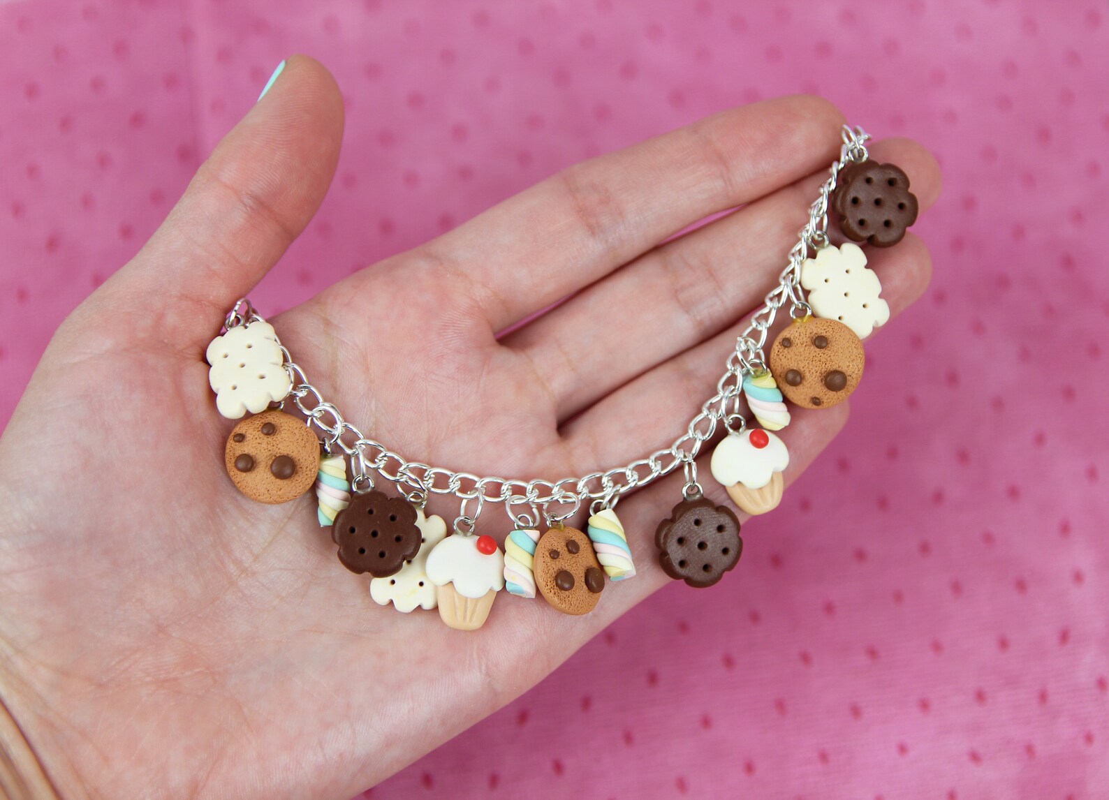 Cookies Charms Bracelet, Sweets Lover Gift, Miniature Food Jewelry ...