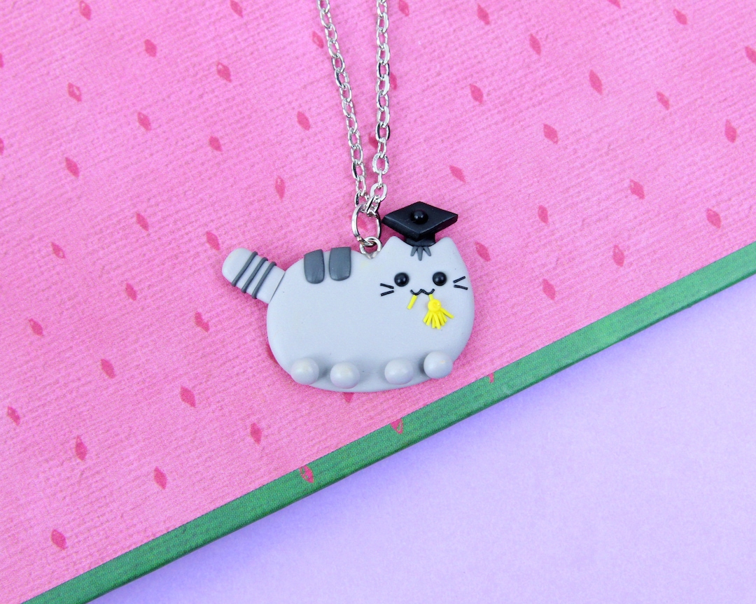 Grad Pusheen Necklace, Graduate Gift, Student Cat Jewelry, High School ...