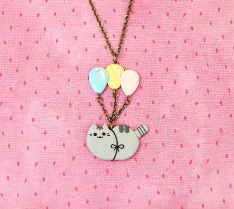 Pusheen on Balloons Necklace Funny Birthday Gift Cute Cat - Etsy