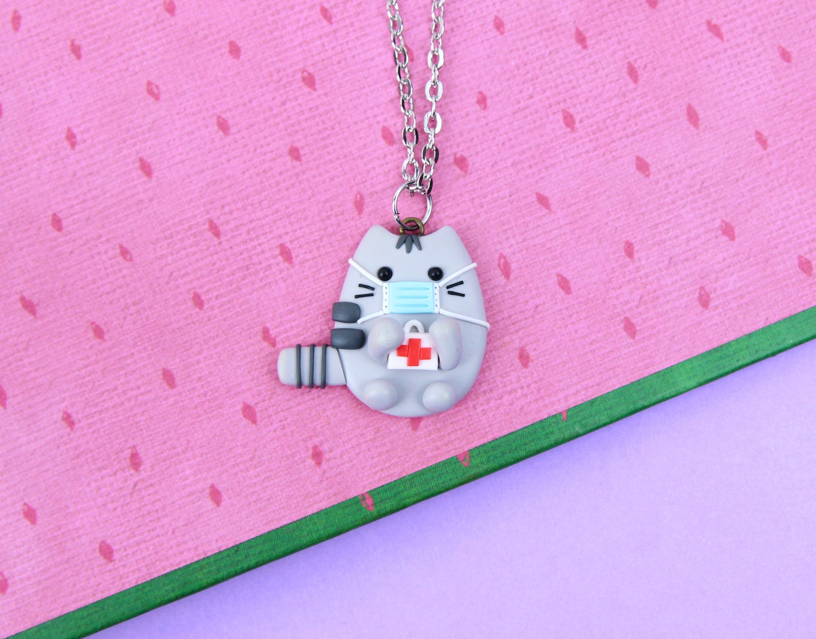 Pusheen in Face Mask Necklace, Doctor Gift, Funny Cat Jewelry, Nurse ...