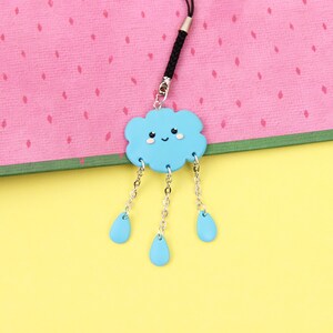 Rainy Cloud Keychain, Gift for Friends, Blue Raindrop Necklace, Kawaii ...