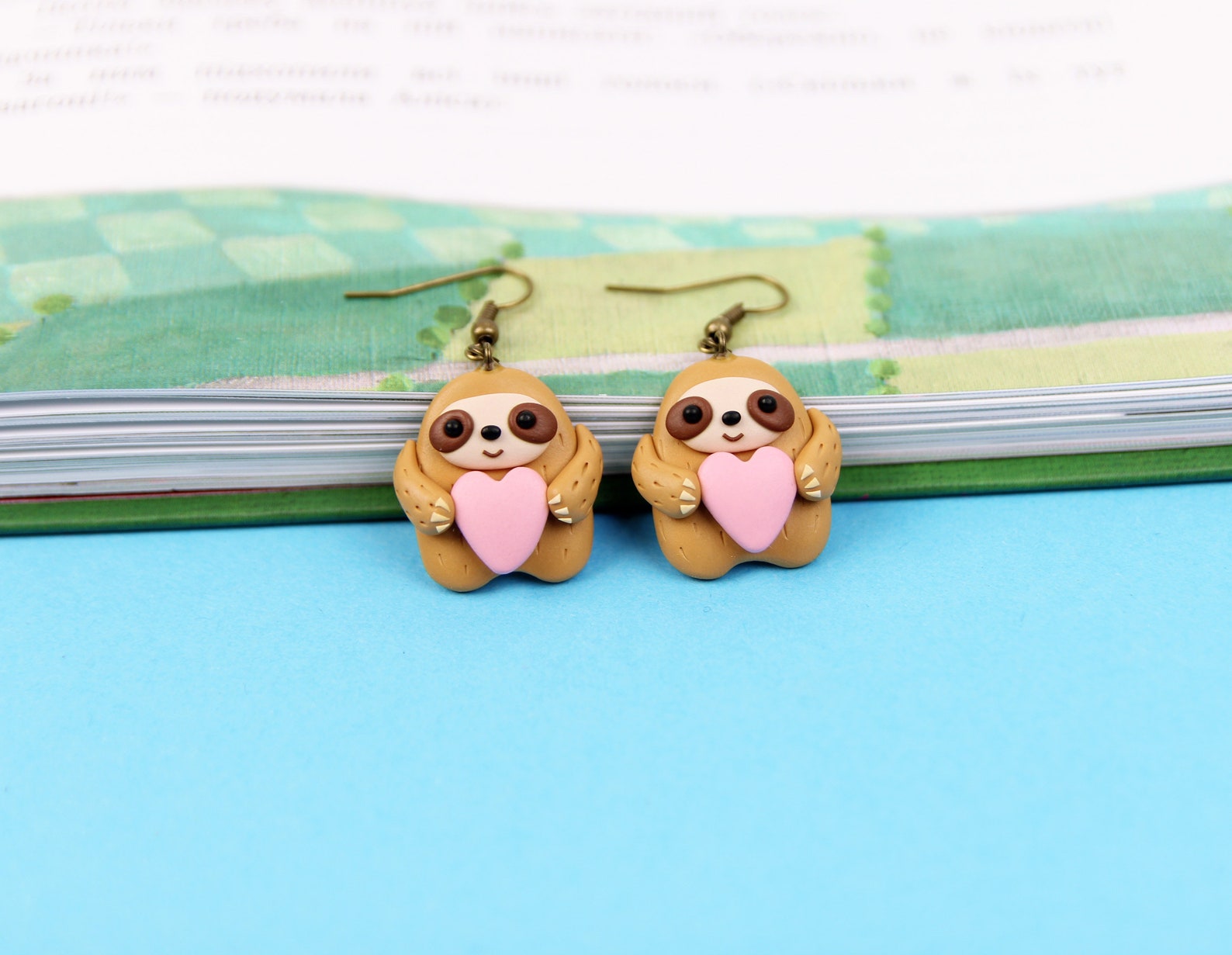 Cute Sloths Earrings, Valentines Day Gift, Pink Heart Earrings, Love ...