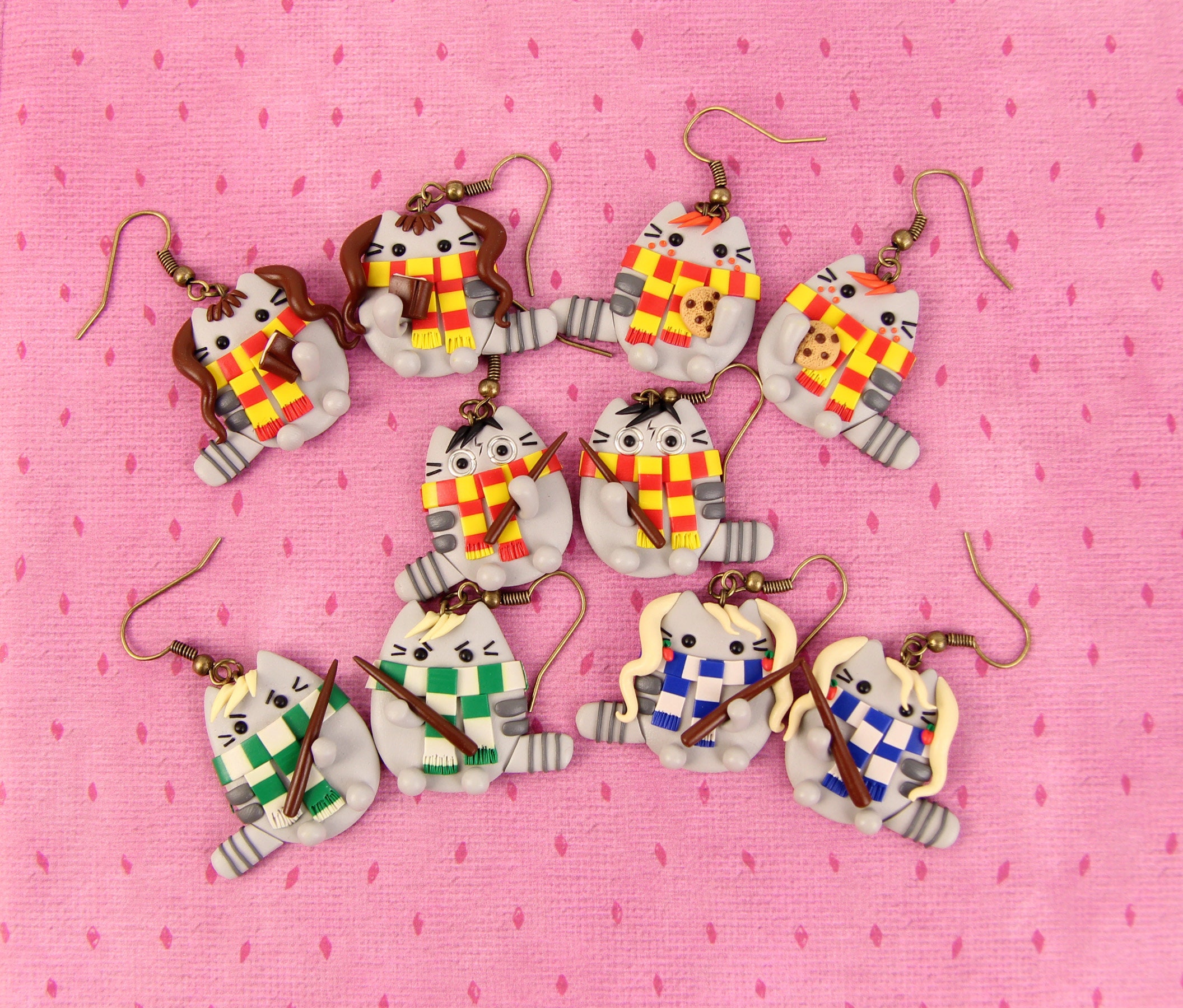 Cute Wizard Pusheen Earrings, Gift for Friends, Magic Cat Jewelry, Book ...